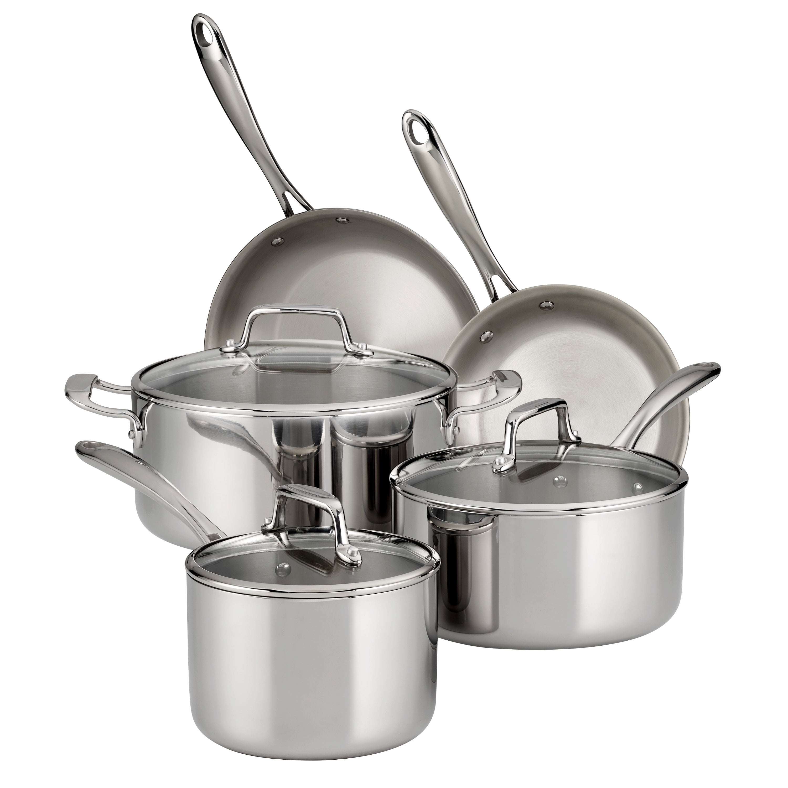 Tramontina 8 Pc Tri-Ply Clad Stainless Steel Cookware with Glass Lids ...