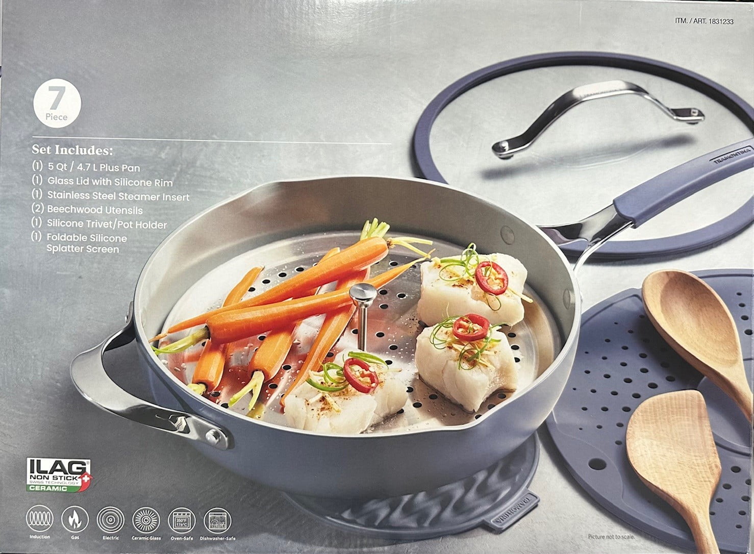 Tramontina 5-Quart Ceramic Non-Stick Pan, 7-Piece Set, Blue, With Lid ...