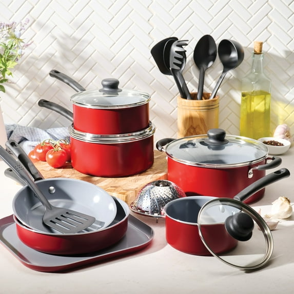 Tramontina Primaware 18 Piece CERAMIC Cookware Set, Red - Walmart.com