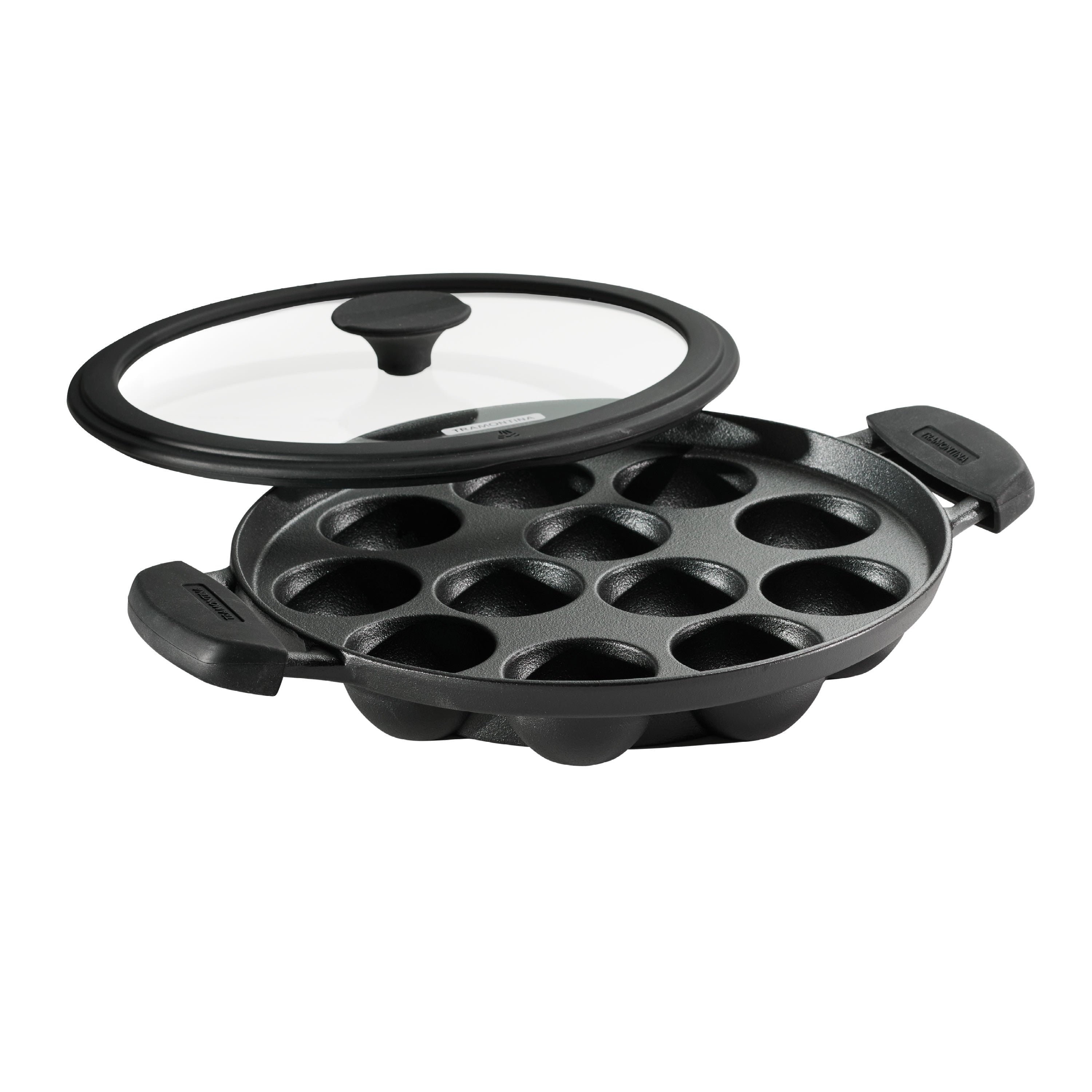 Tramontina Utsava Pre-Seasoned Cast Iron Appam Pan, 12-Hole Appe Pan with Lid, Great for ...