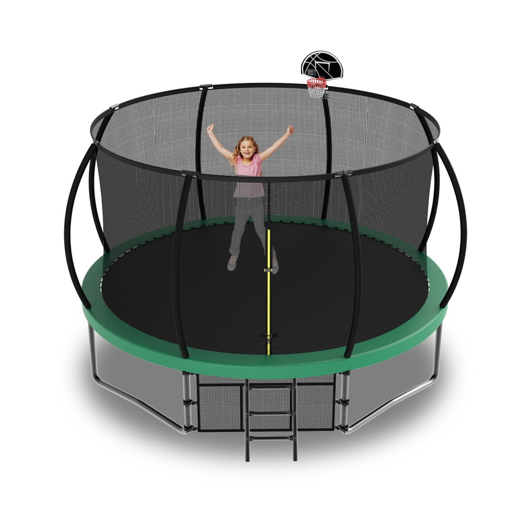 Trampoline, 12 ft Trampoline Outdoor with Basketball Hoop & 2 Steps ...