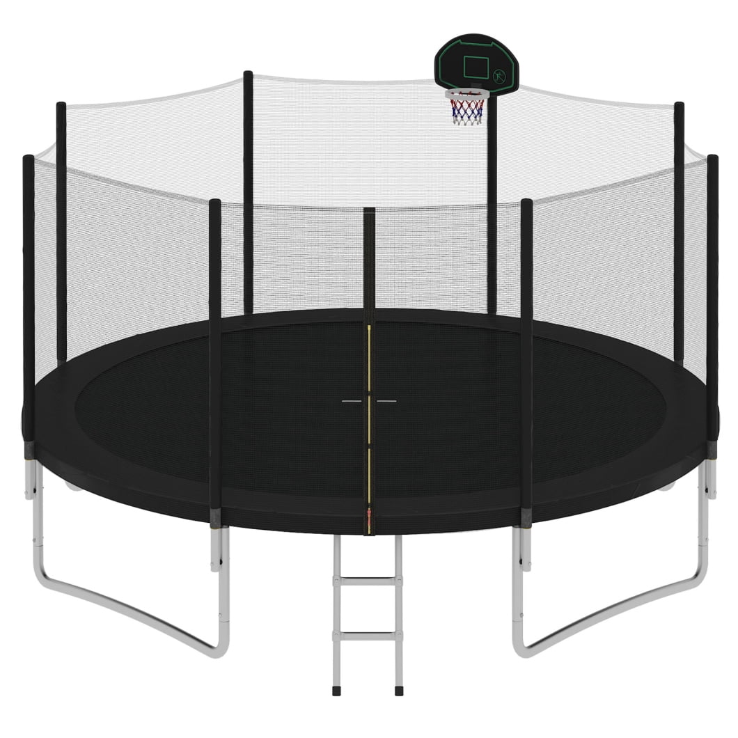 Trampoline, 14 FT Trampoline with Basketball Hoop & 2 Steps Ladder ...