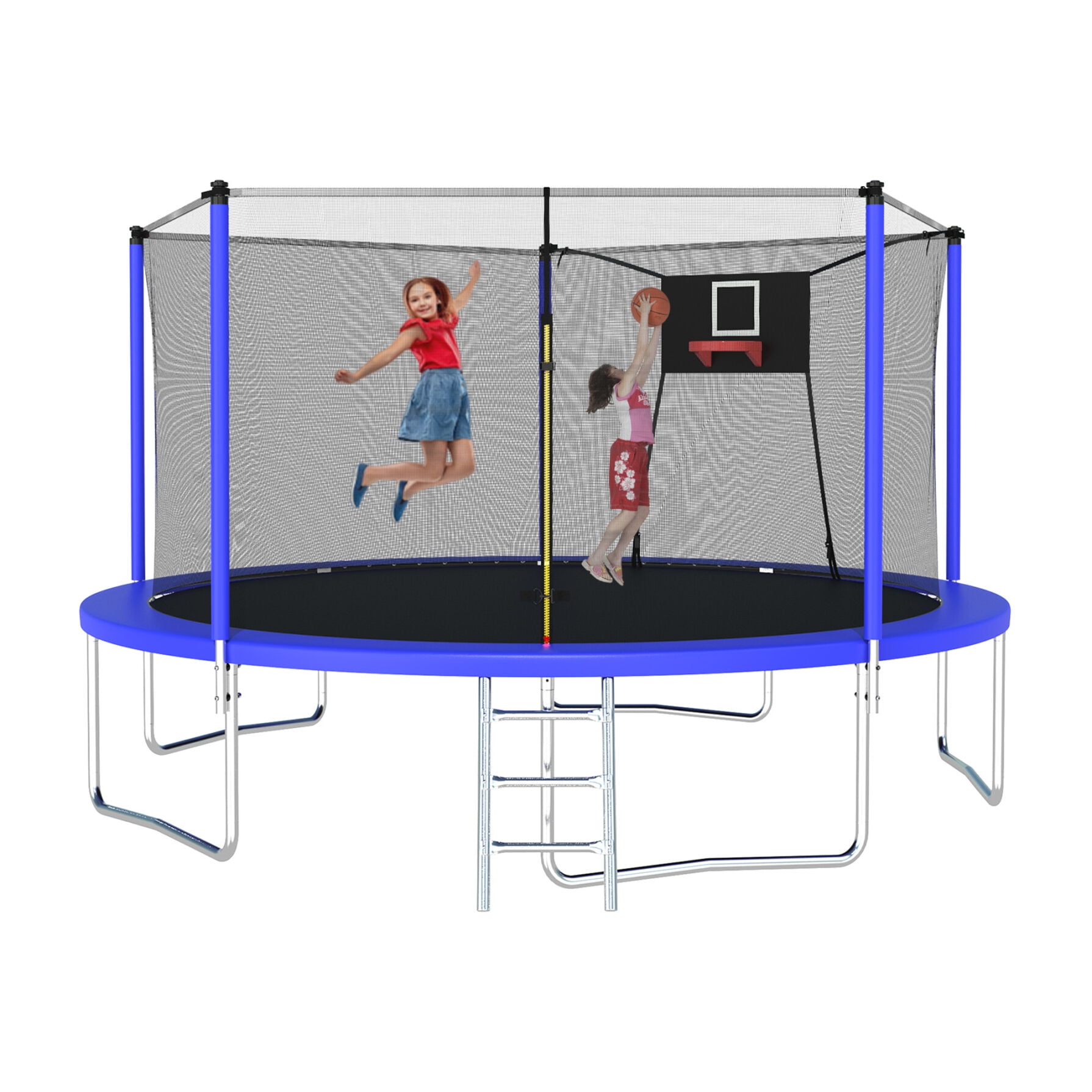 Trampoline, 14 ft Trampoline Outdoor with Basketball Hoop & 3 Steps ...