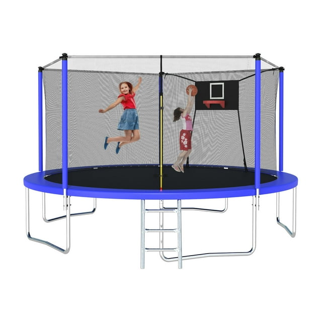 Trampoline, 14 ft Trampoline Outdoor with Basketball Hoop & 3 Steps ...