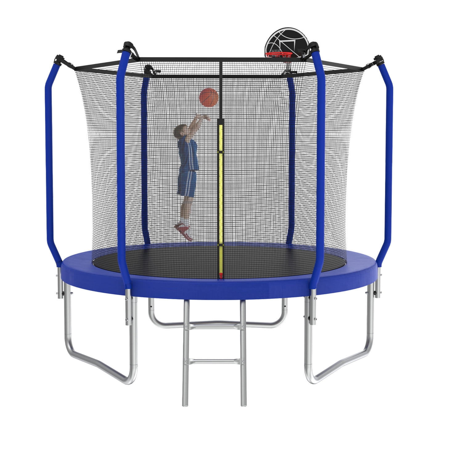 Trampoline, 8 ft Trampoline Outdoor with Basketball Hoop & 2 Steps ...