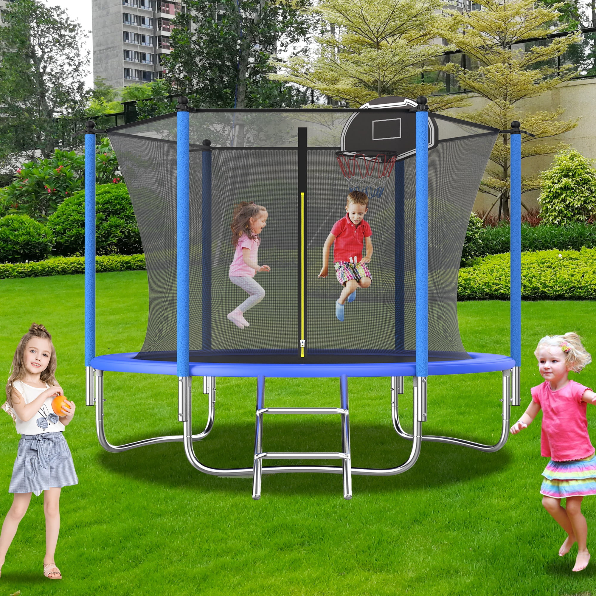 10FT Tranpoline for Kids with Safety Enclosure Net Recreational Tranpoline for Adults ASTM ...