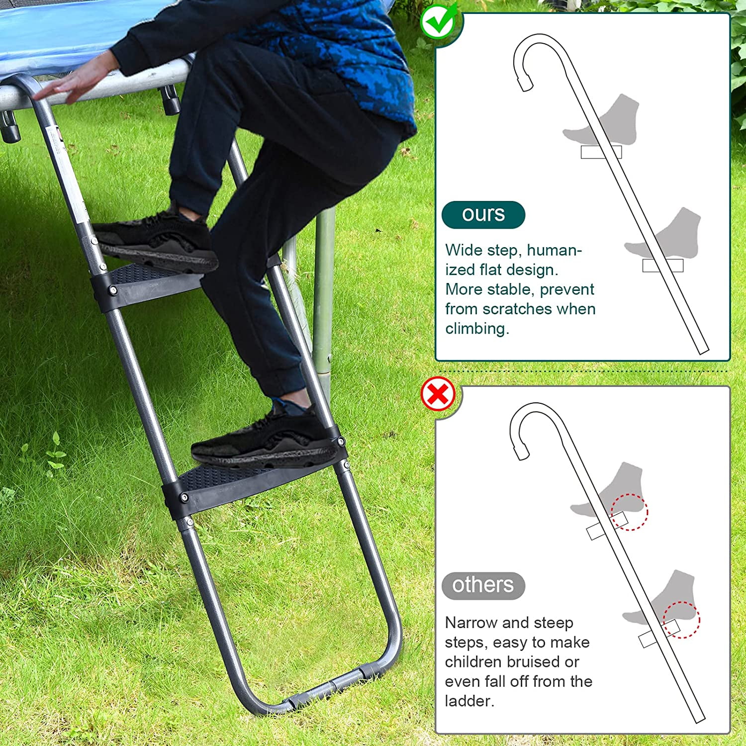 Trampoline Ladder with Horizontal and Wide Steps, Universal Hook, UV ...
