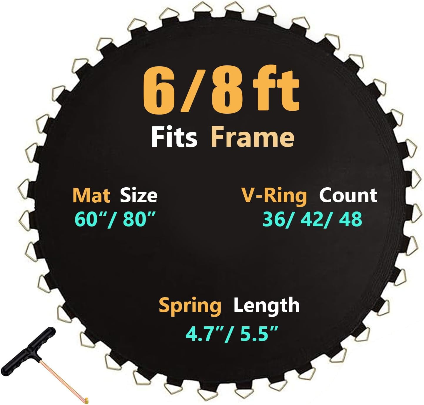Trampoline Mat,Fits 6FT/8FT Frame,with 36/42/48 V-Rings and Spring Tool ...