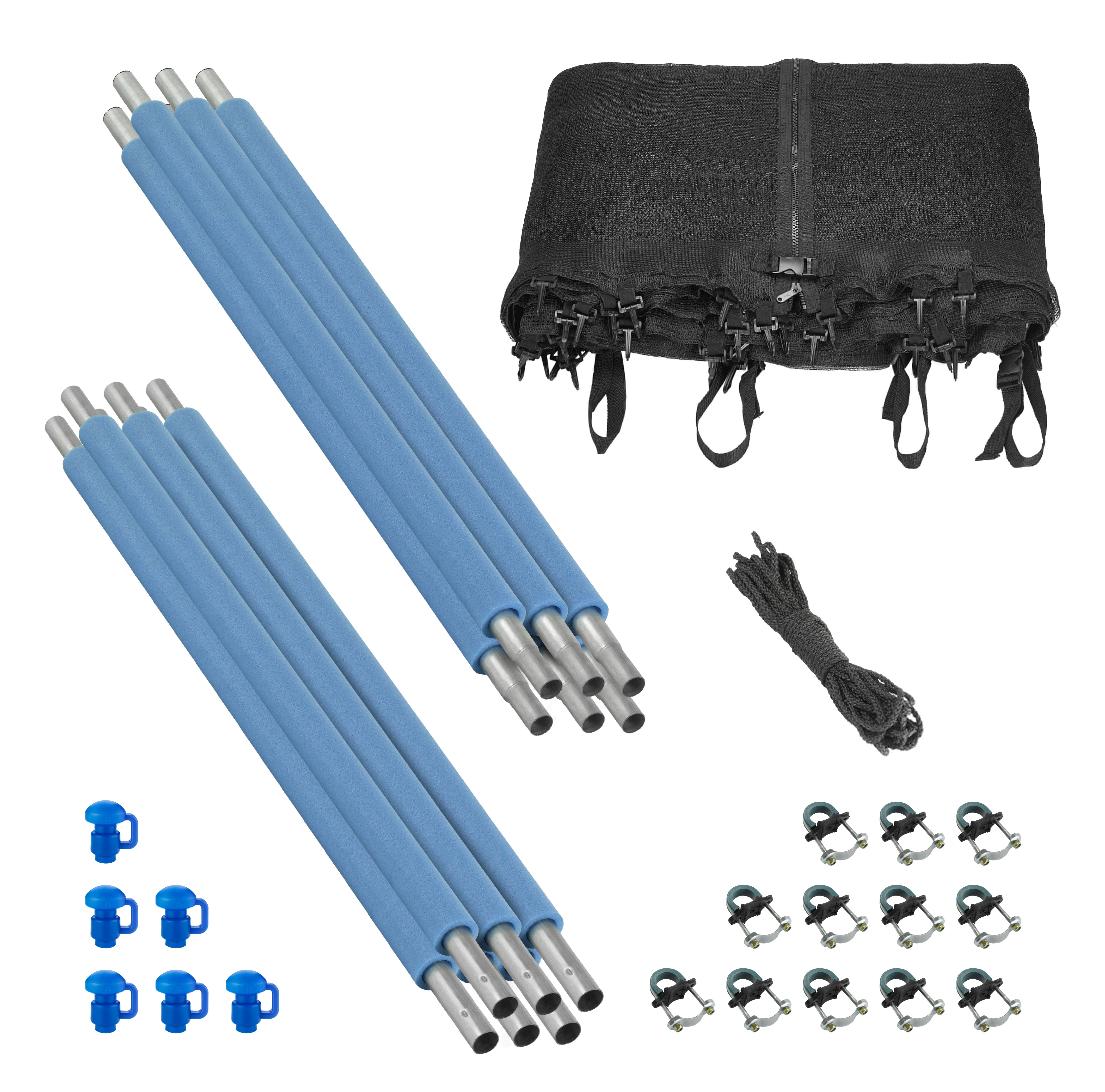 Trampoline Safety Enclosure Set of Net, 6 Poles & Hardware Fits 16 FT ...
