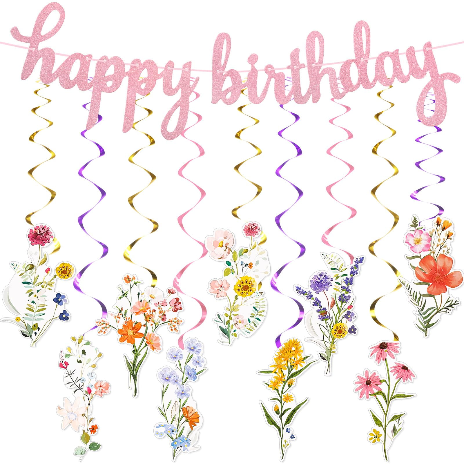 Trandraft 28 Pcs Wildflower Birthday Party Decorations Floral Hanging ...