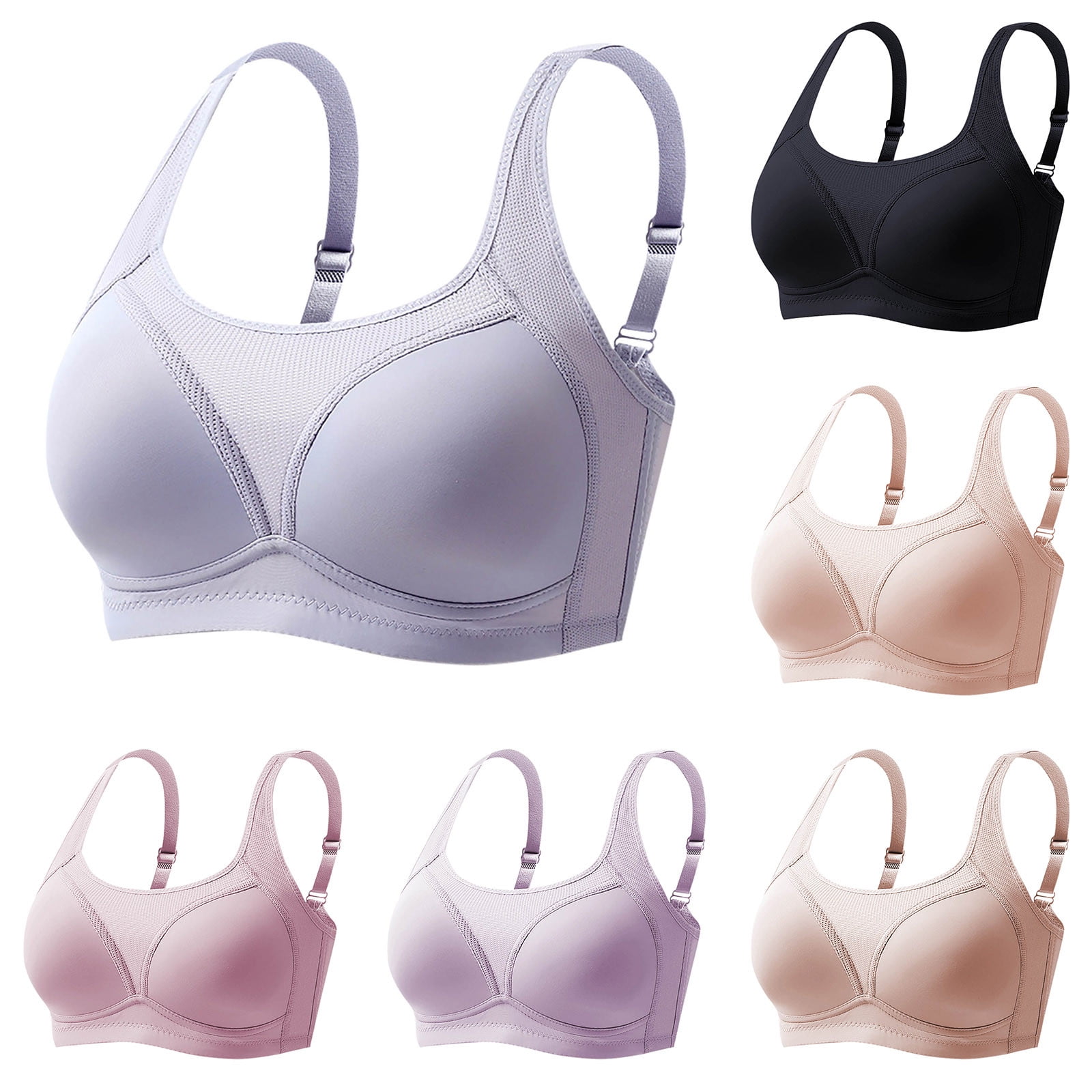 Tranfacy Ladies Solid Everyday Bras Wireless Thin Cup Breathable Side ...