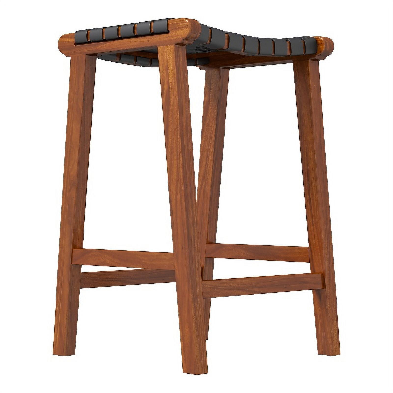 Trang Mid-Century Modern Square Genuine Leather Counter Stool in Black ...