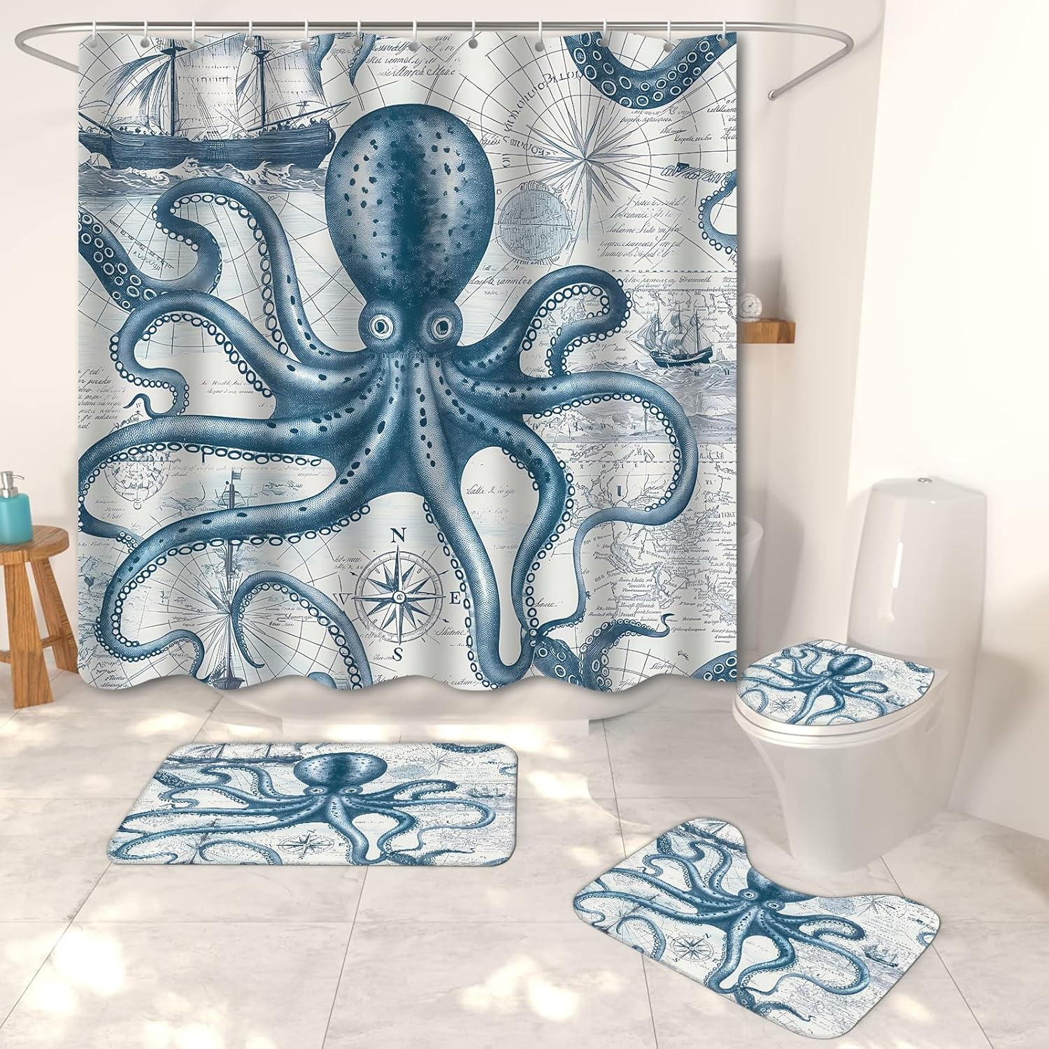 Tranquil Beach Chairs Shower Curtain Set Includes Waterproof Polyester ...