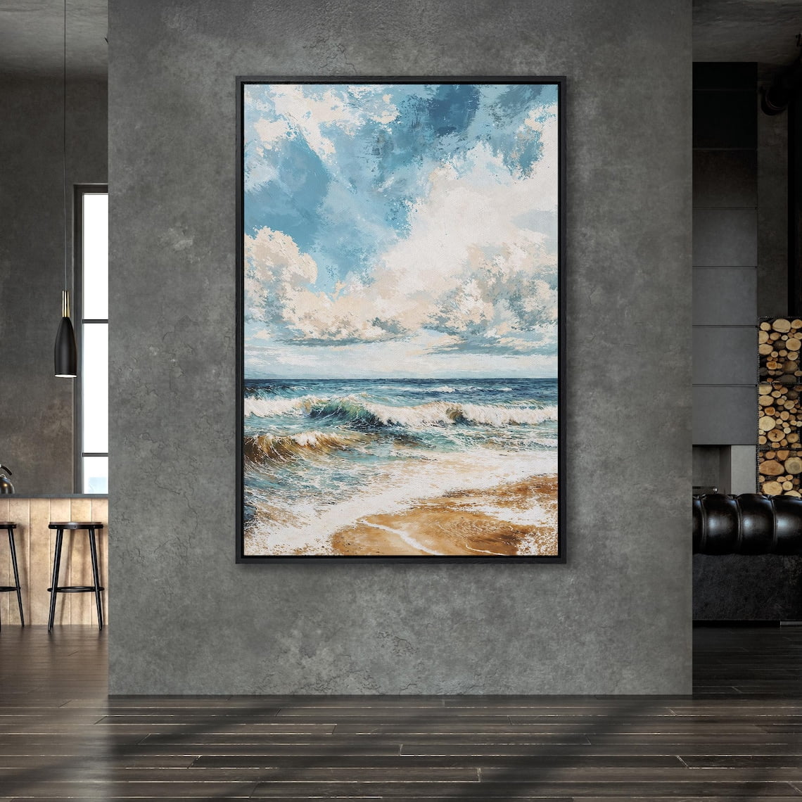 Tranquil Beach Scene Poster, Ocean Shore Art, Coastal, Nautical Decor ...