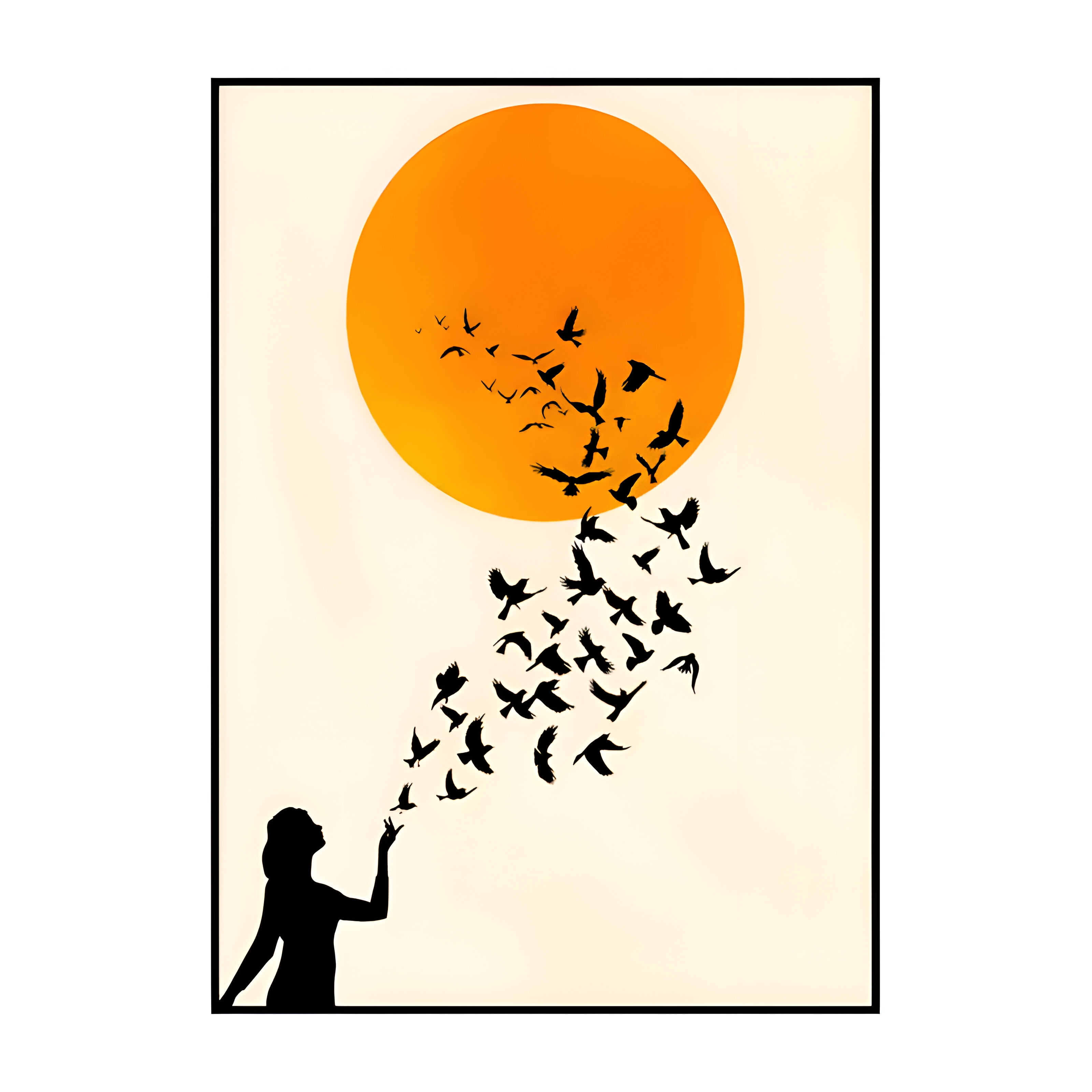 Tranquil Birds and Sun Poster Modern Home Wall Art for Relaxing Space ...