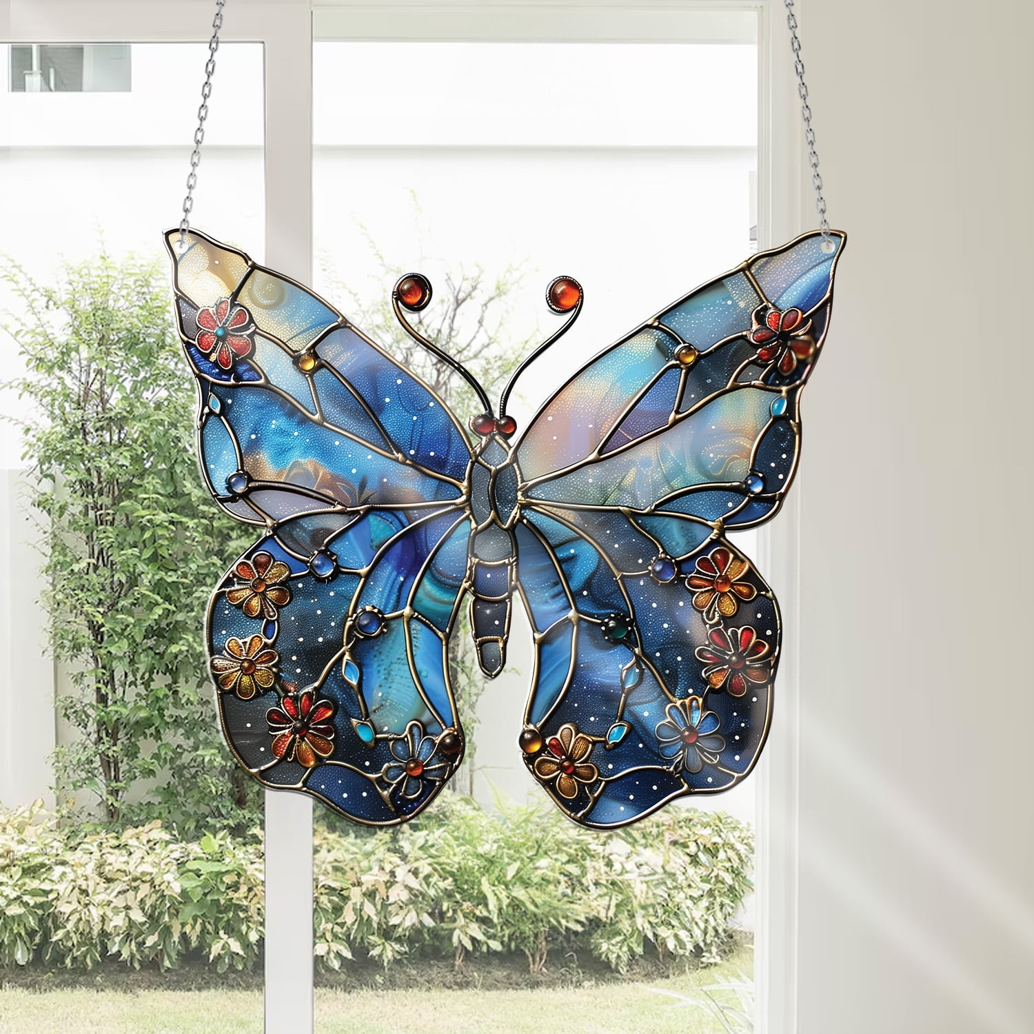 Tranquil Blue Butterfly Window Art: Stunning Decor Piece with Calming ...