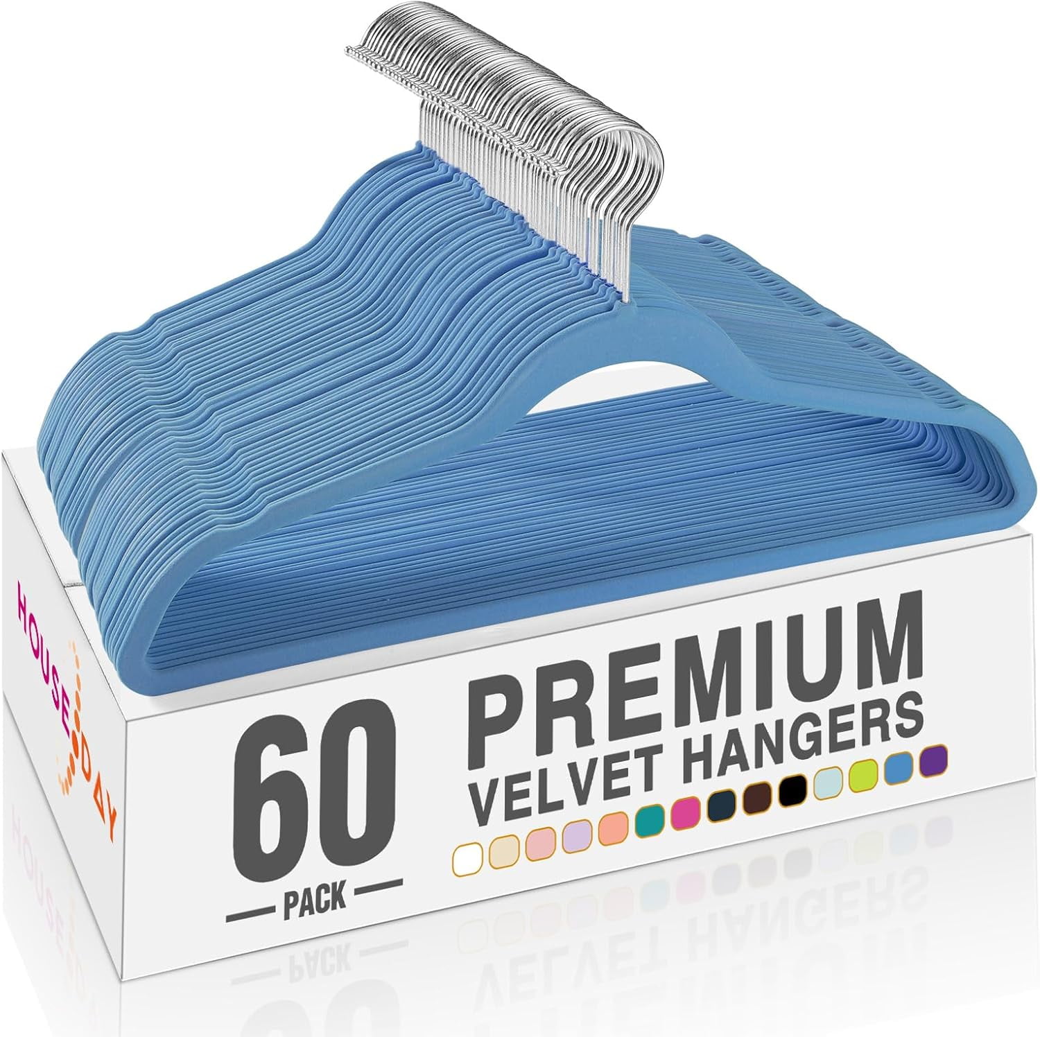 Tranquil Blue Velvet Hangers 60 Pack, Non Slip Clothes Felt Hanger ...