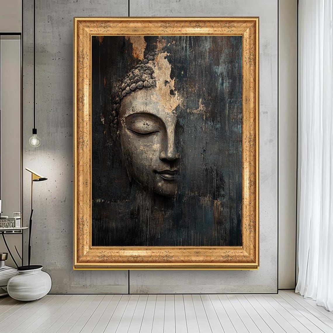 Tranquil Buddha Face Wall Art – Rustic Zen Canvas Print For Mindful ...