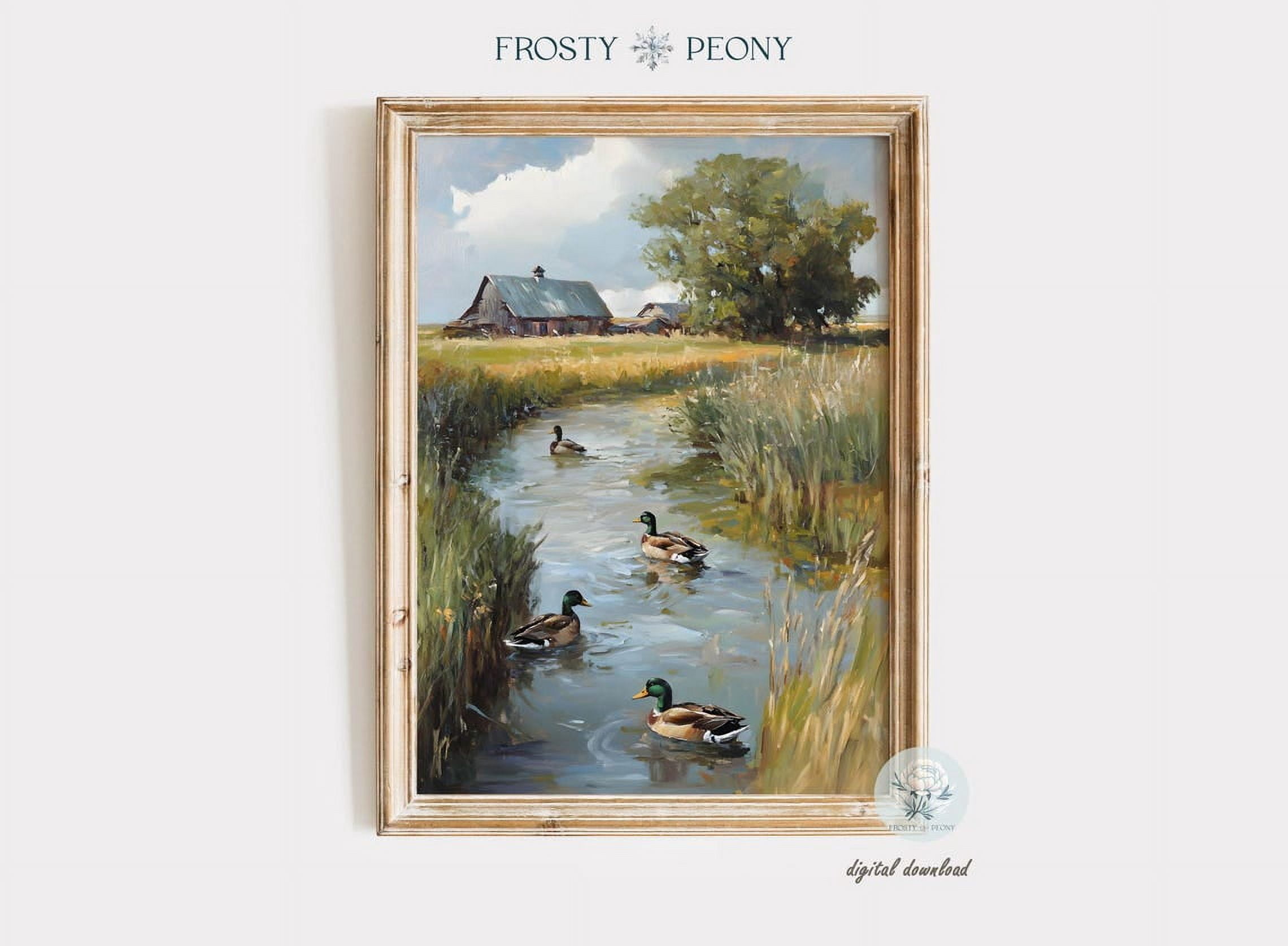 Tranquil Countryside Ducks In River Art Print Rural Landscape Wall Art ...