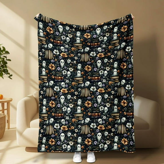 [Tranquil Guild] Enchanting Ghosts & Flowers Blanket, Cute Ghosts ...