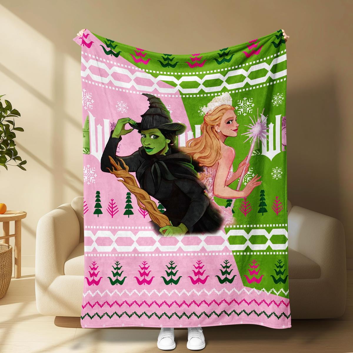 [Tranquil Guild] Wicked Flannel Throw Blanket with Glinda & Elphaba ...