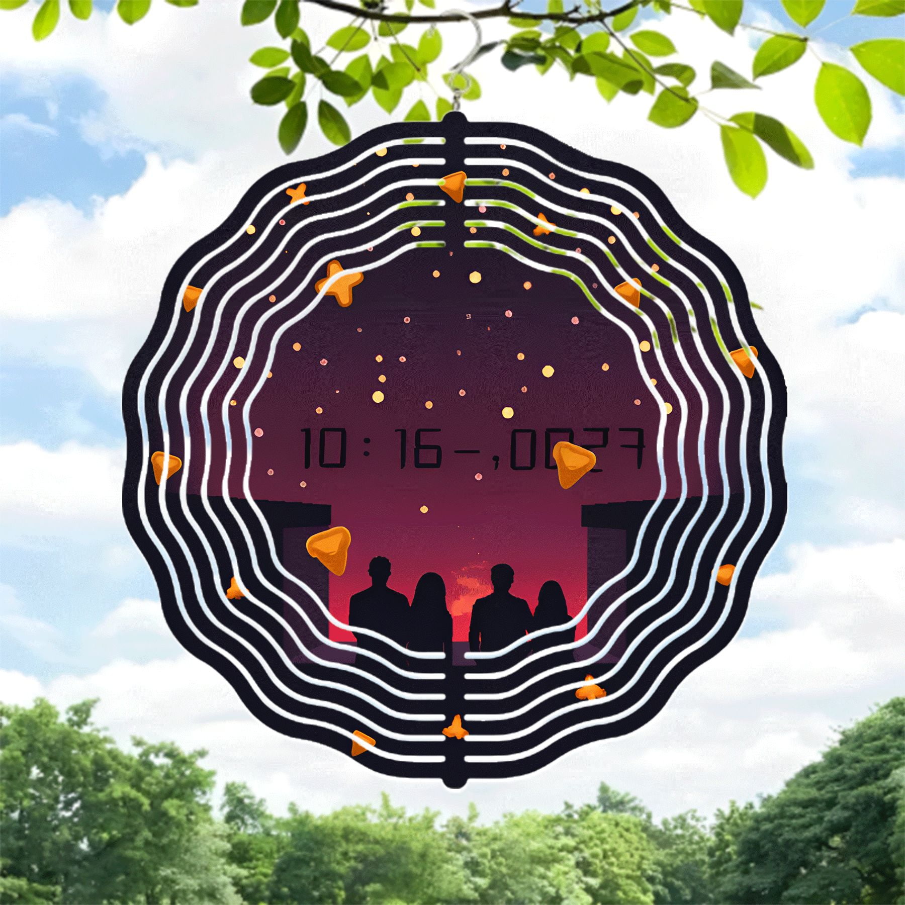 Tranquil Metal Hanging Wind Spinners - Concentric Waves Design for Yard ...