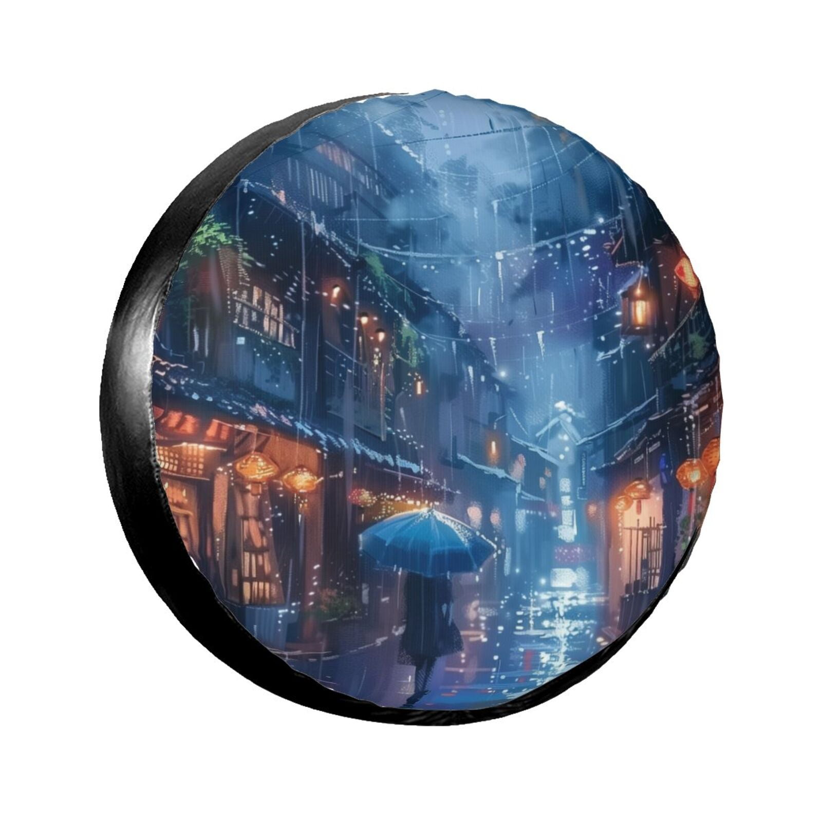 Tranquil Night In Asian Village Spare Tire Cover Wheel Protector