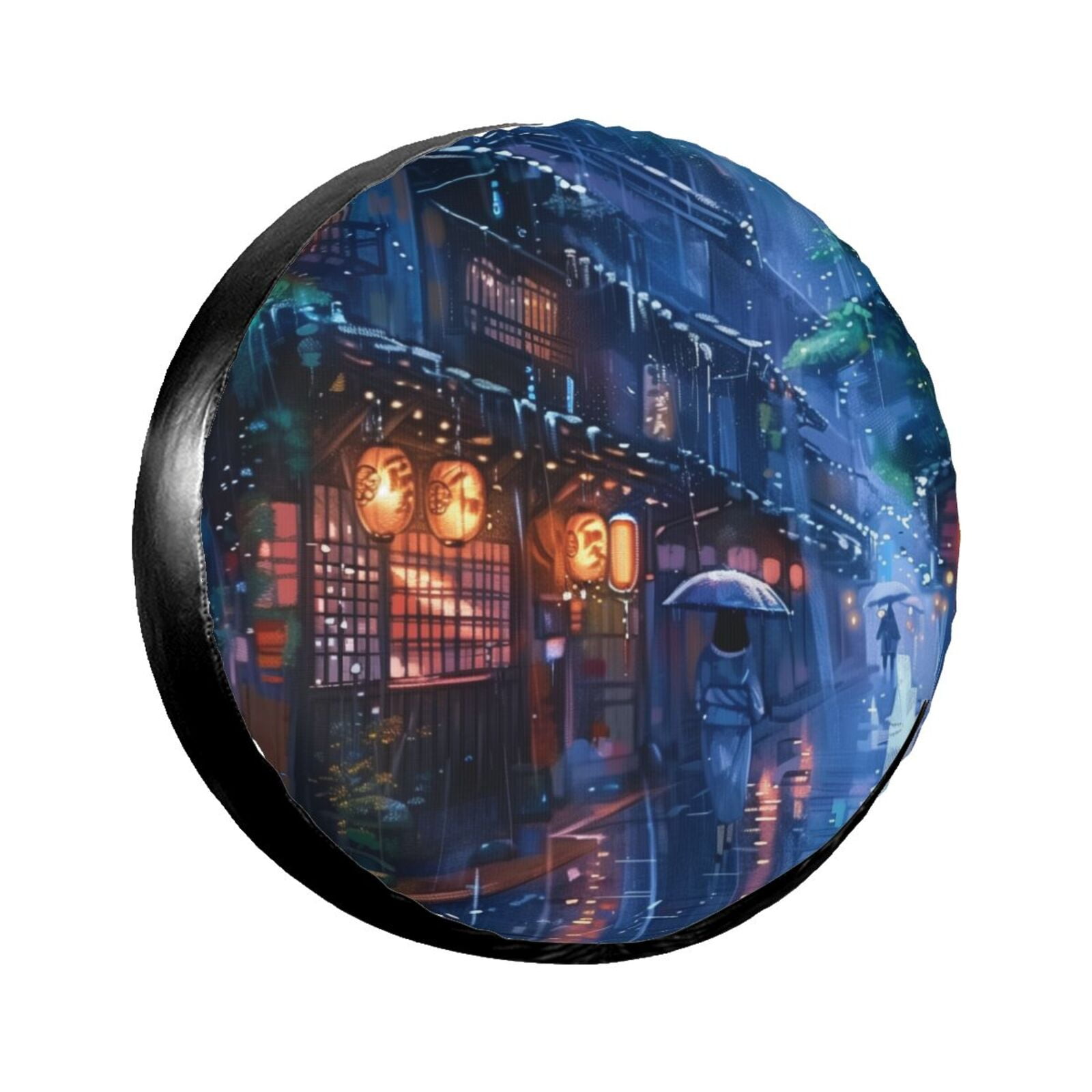 Tranquil Night In Asian Village Spare Tire Cover Wheel Protector