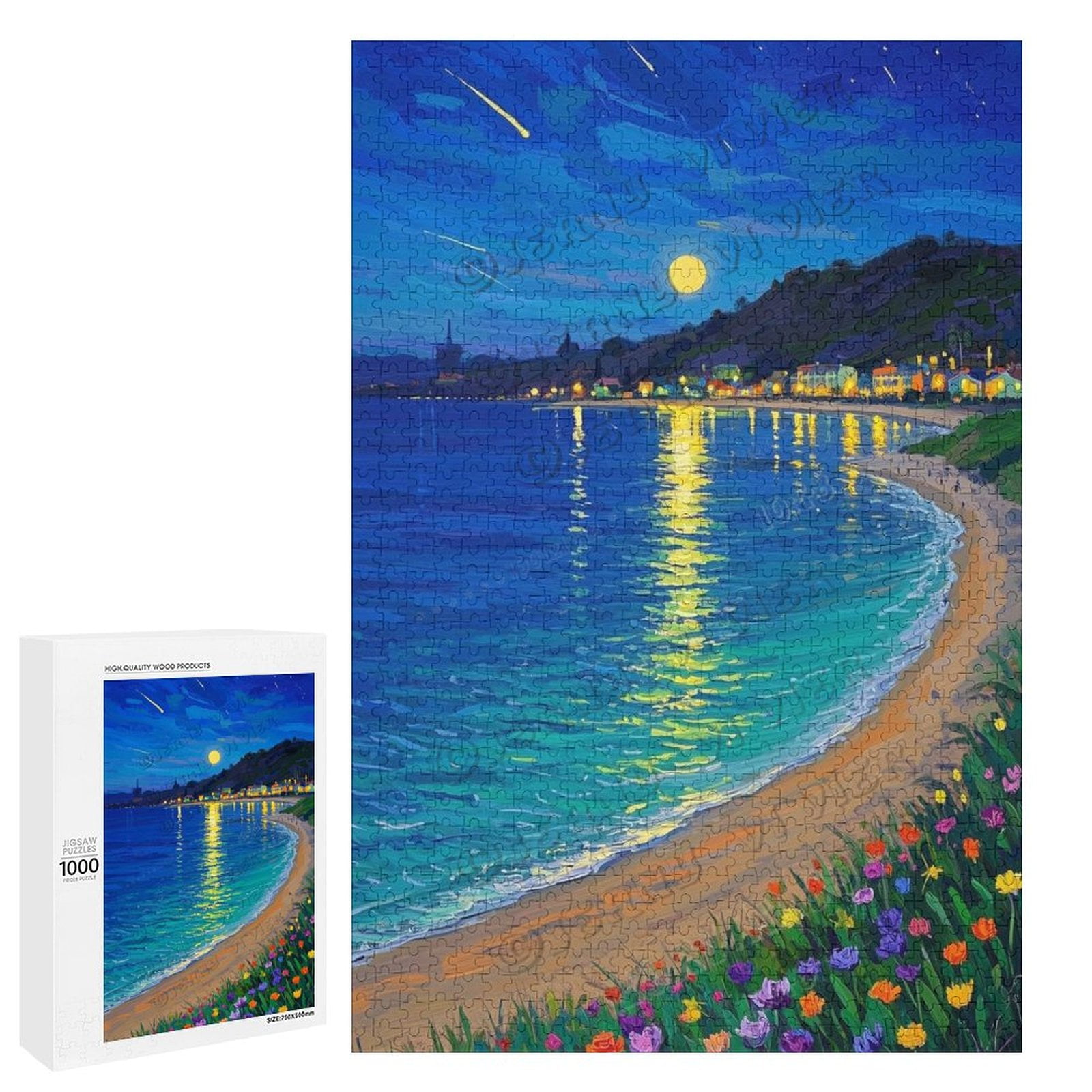Tranquil Night Beach Puzzle – 1000 Piece Wooden Jigsaw Puzzle for ...