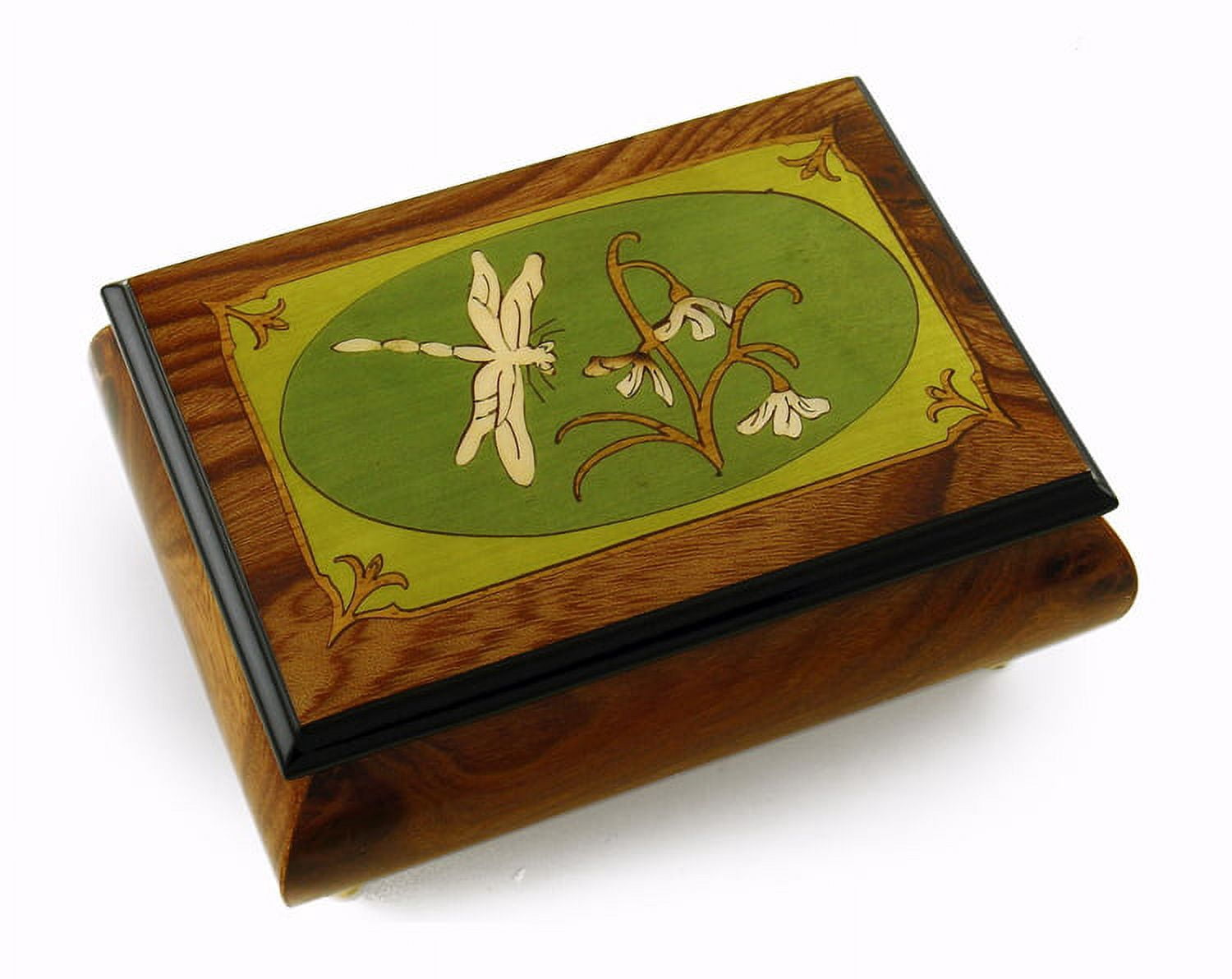 Tranquil Olive Green and Wood Tone Dragonfly Music Box - All I Ask of ...