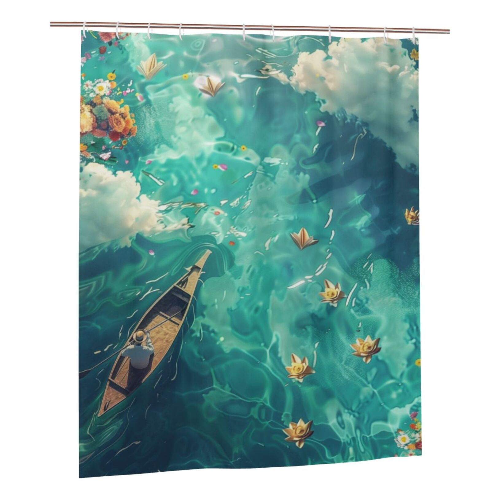 Tranquil Rowing in a Floral Shower Curtainoral Curtains for Bathroom ...