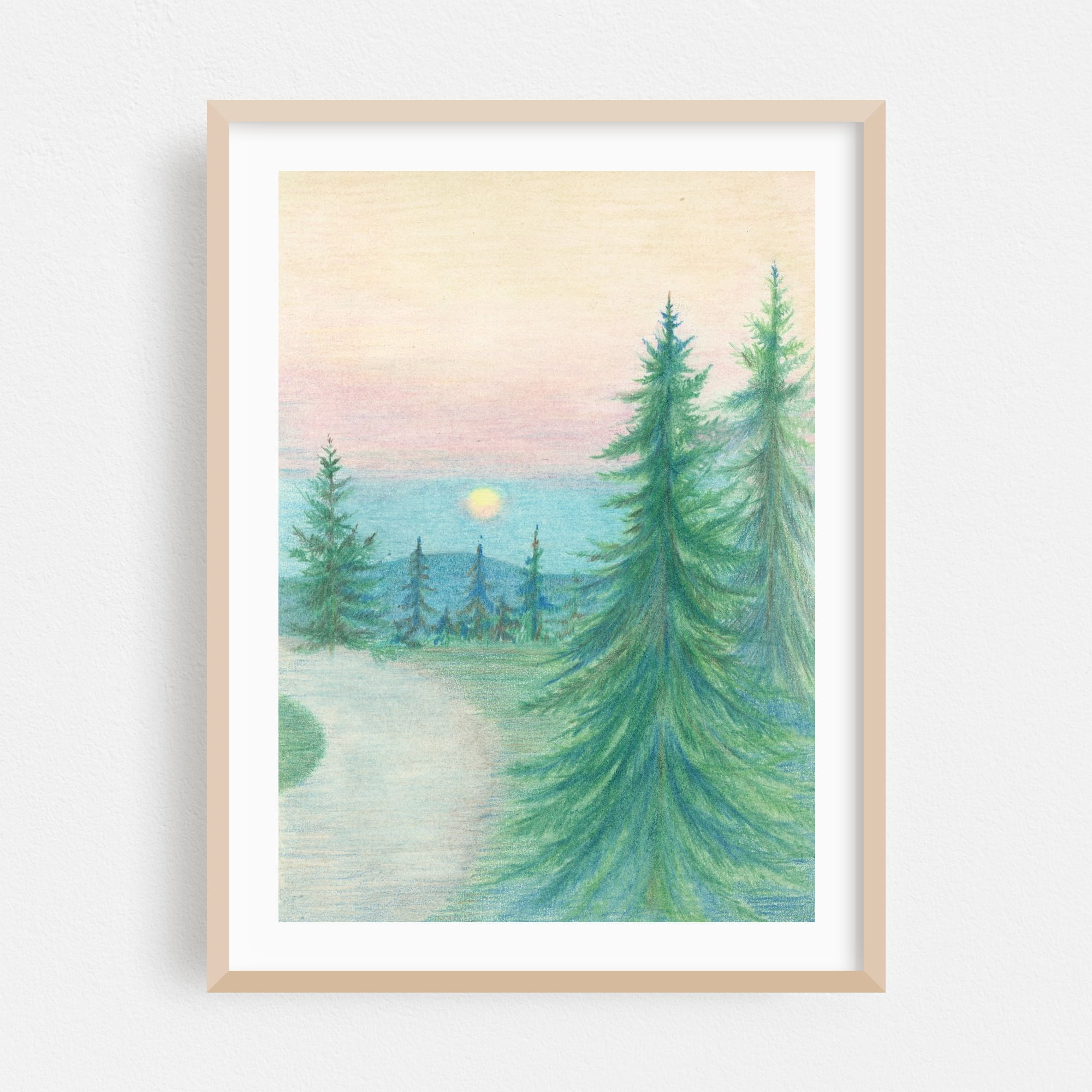 Tranquil Sunrise - Illustration Forest Nature Landscape Sunset Pastoral ...