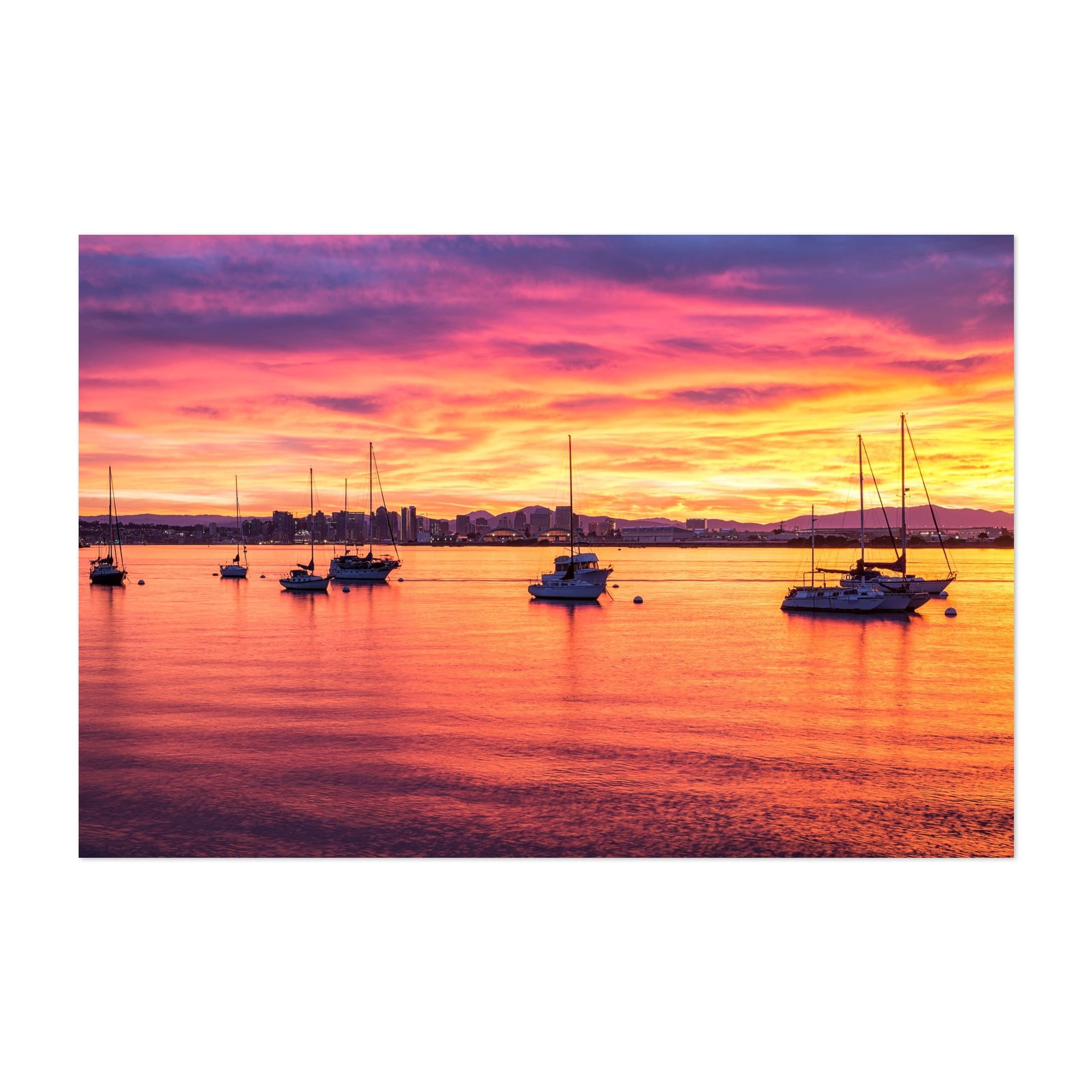 Tranquil Sunset Harbor - San Diego California Photography Unframed Wall ...