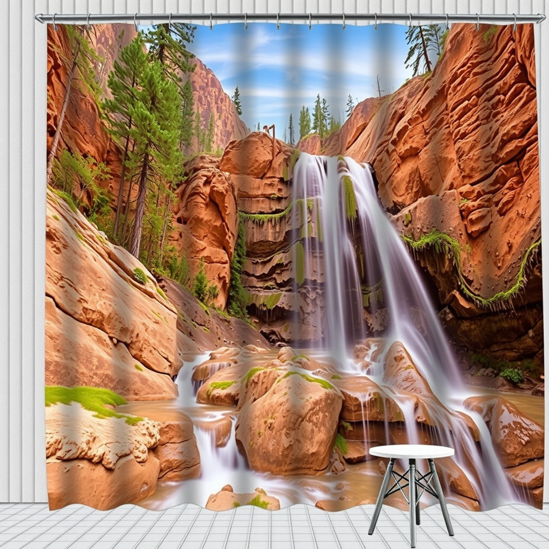 Tranquil Waterfall Shower Curtain - Nature-Inspired Design for a Serene ...