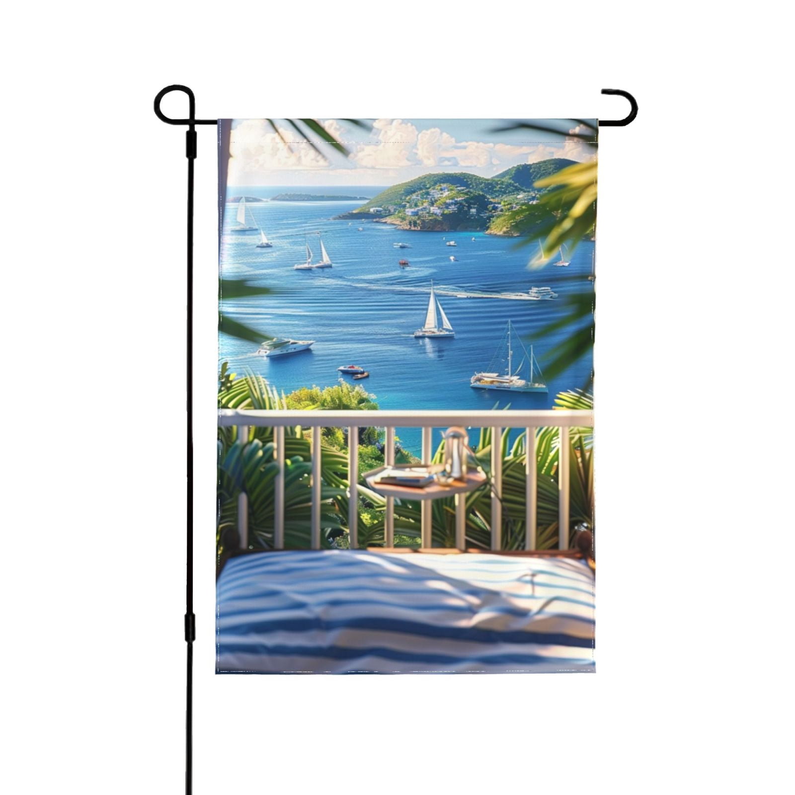 Tranquil lake view room with sailboat Garden flag double-sided vertical ...