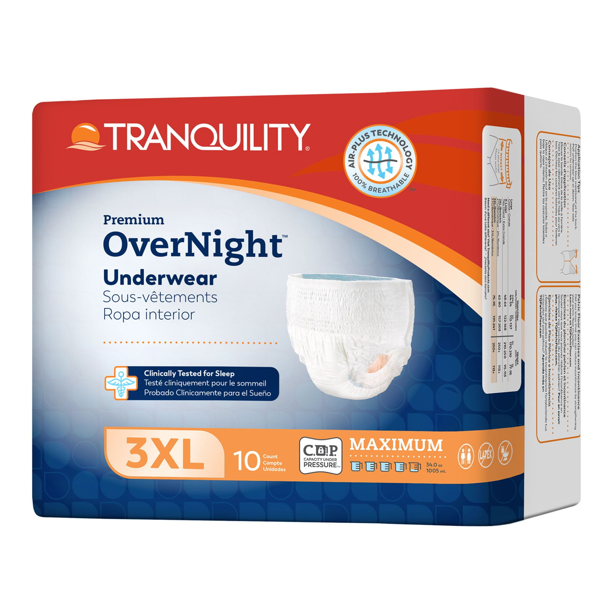 "Tranquility Overnight Disposable Underwear, Absorbent 3X-Large, Tear Away Seams, 40 Ct, Up to ...