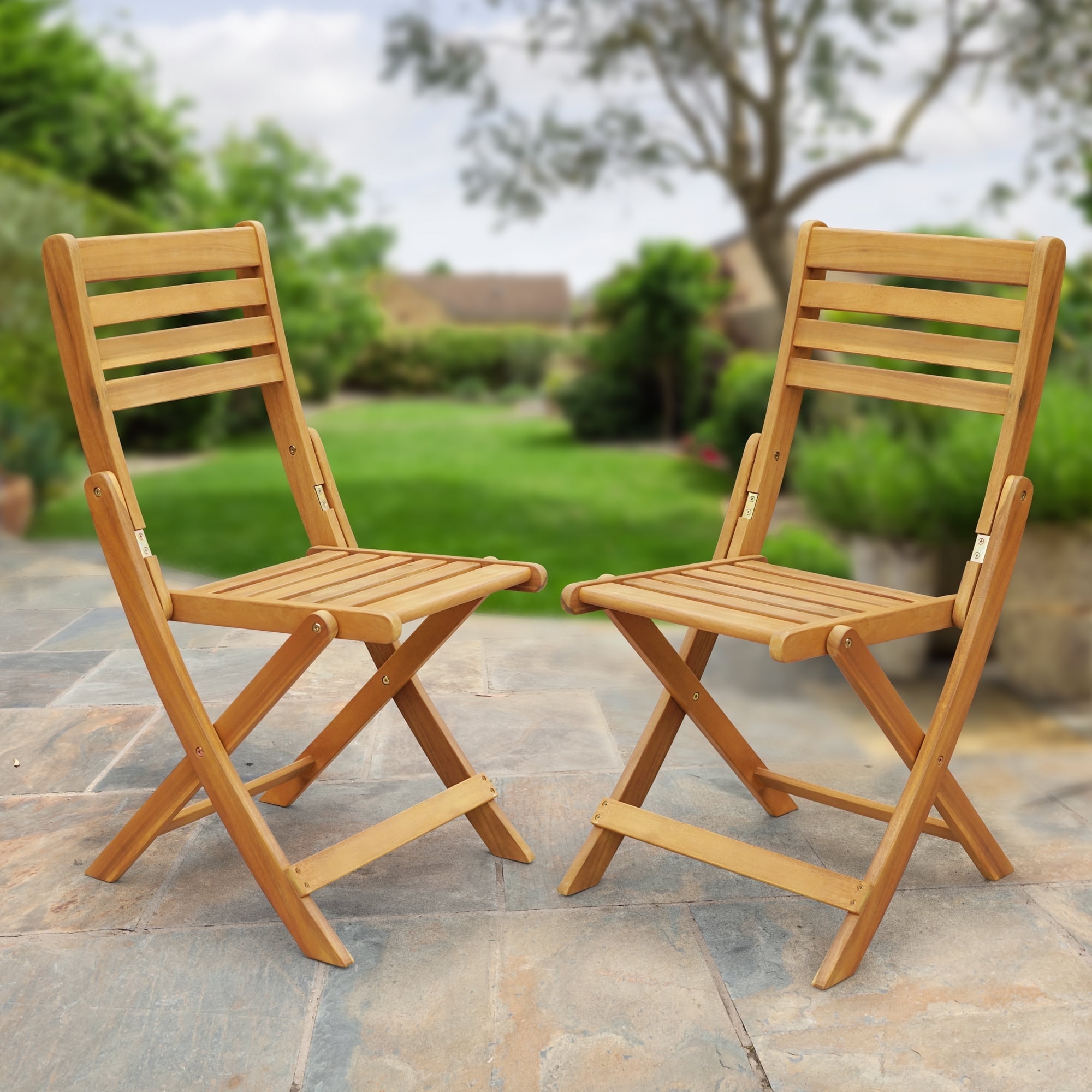 Tranquillo Anya Acacia Wood Folding Chairs Set of 2 – 400lbs Capacity ...