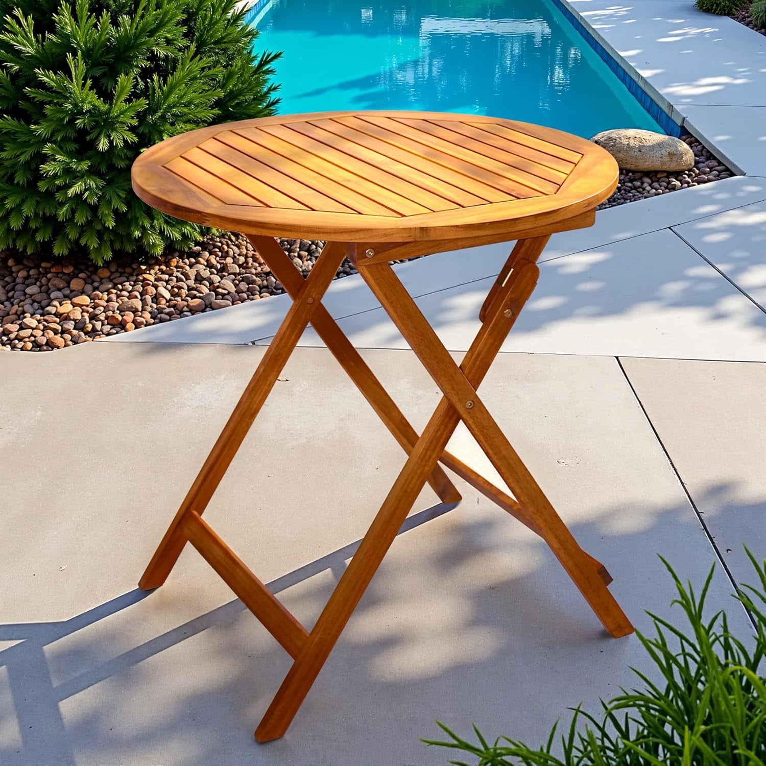 Tranquillo Anya 27.6'' Round Folding Acacia Wood Outdoor Side Table ...