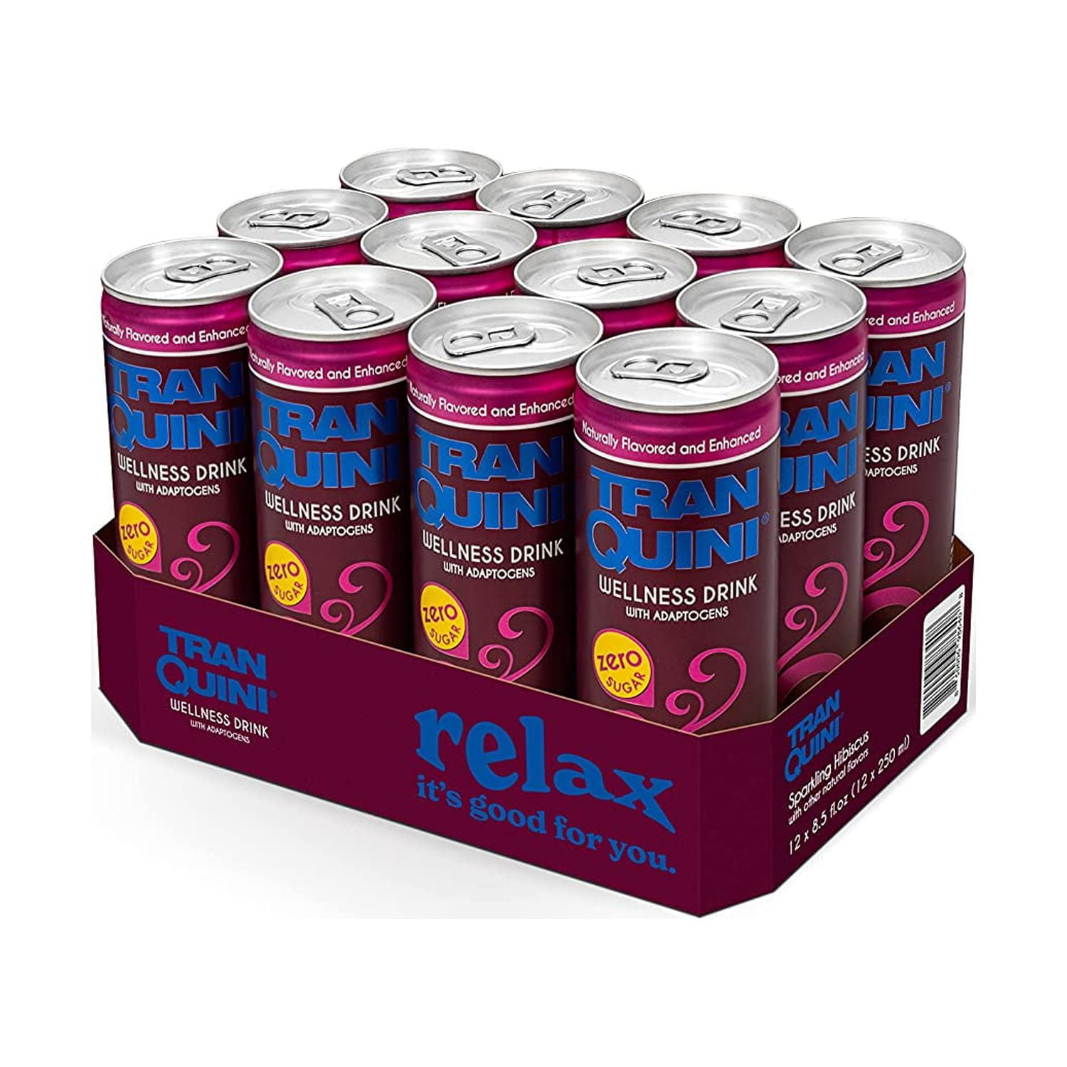 Tranquini Calming Drink, Herbal Adaptogens, Sparkling Water, Vegan, 8.5 ...