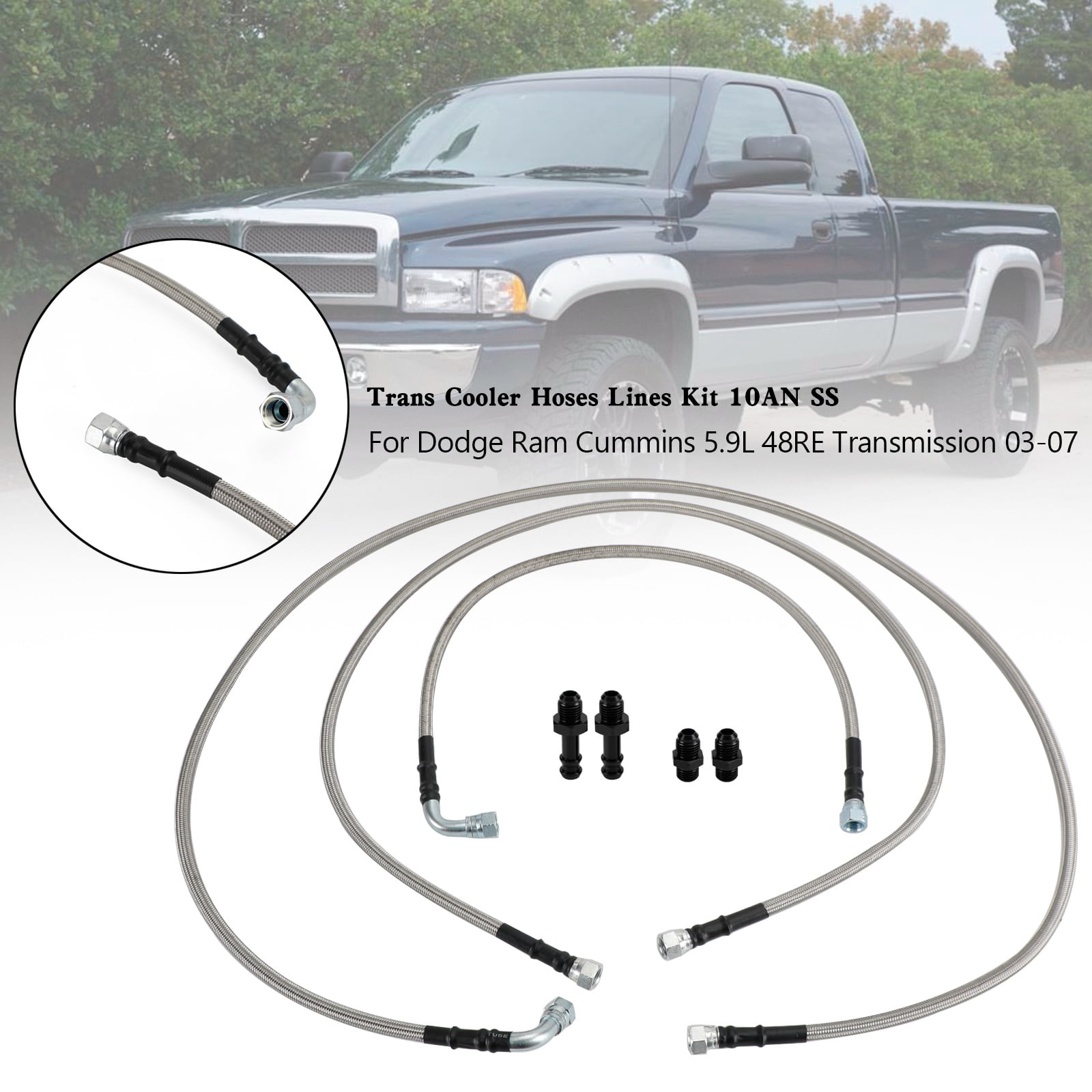 Trans Cooler Hoses Lines Kit 10AN SS For Ram Cummins 5.9L 48RE ...