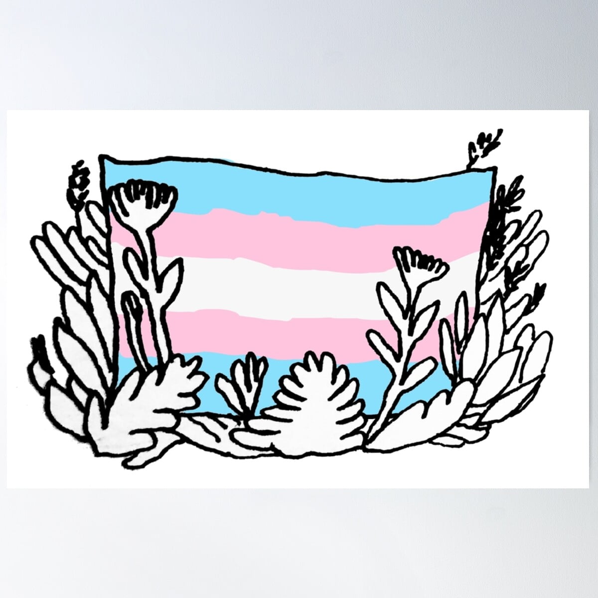Trans Flag With Flowers Poster Wall Art, Modern Wall Decor For Living ...