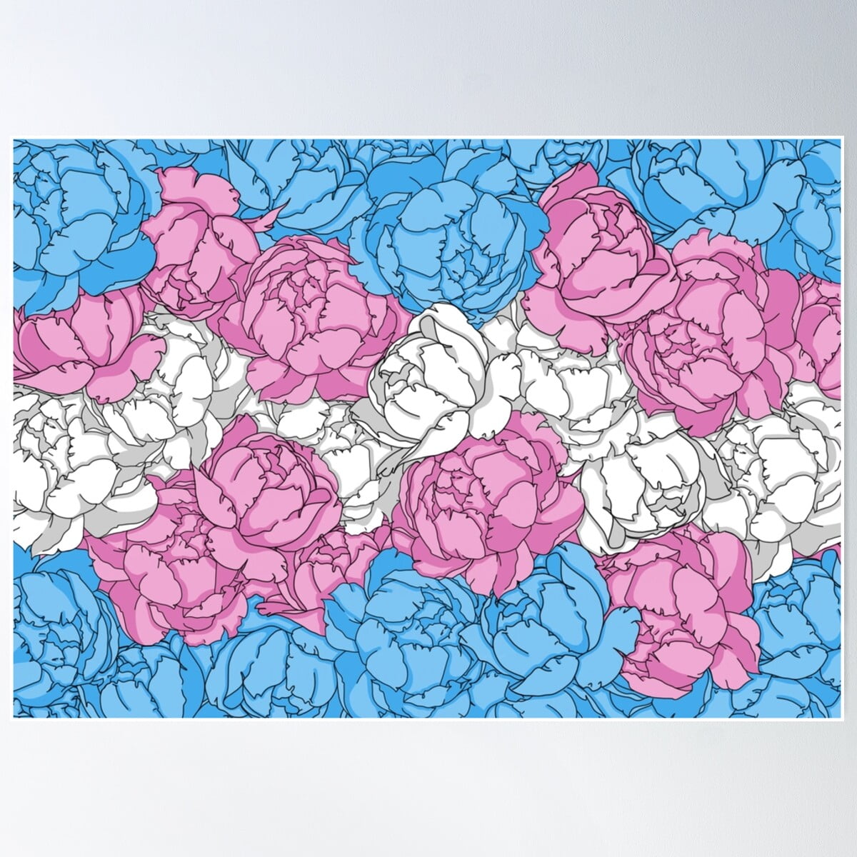 Trans Floral Pride Flag Poster Wall Art, Modern Wall Decor For Living ...