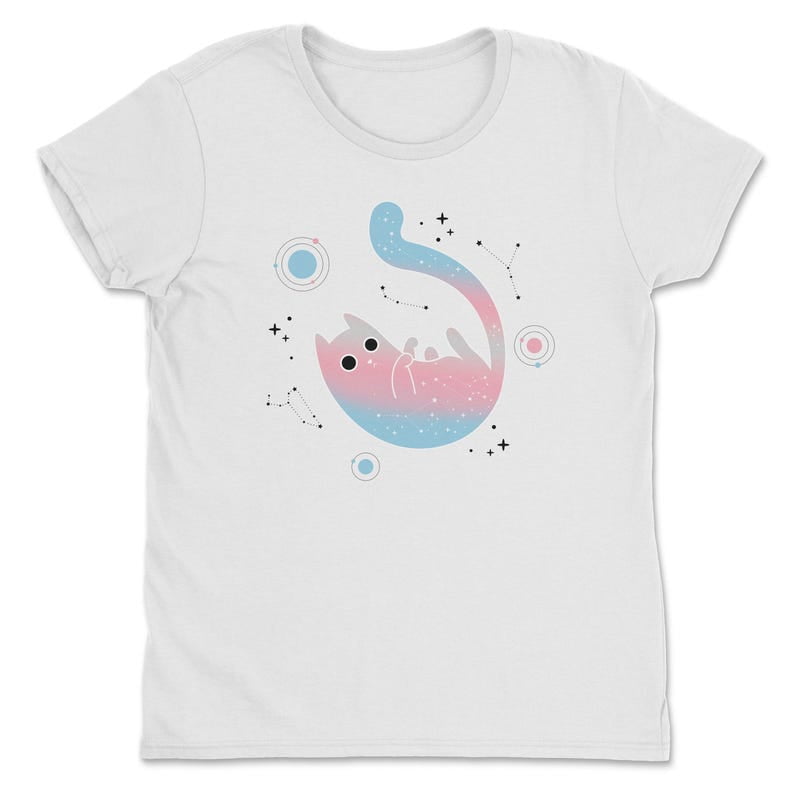 Trans Galaxy Cat Tee – Pride Shirt with Black Cat & Cosmic Design for ...
