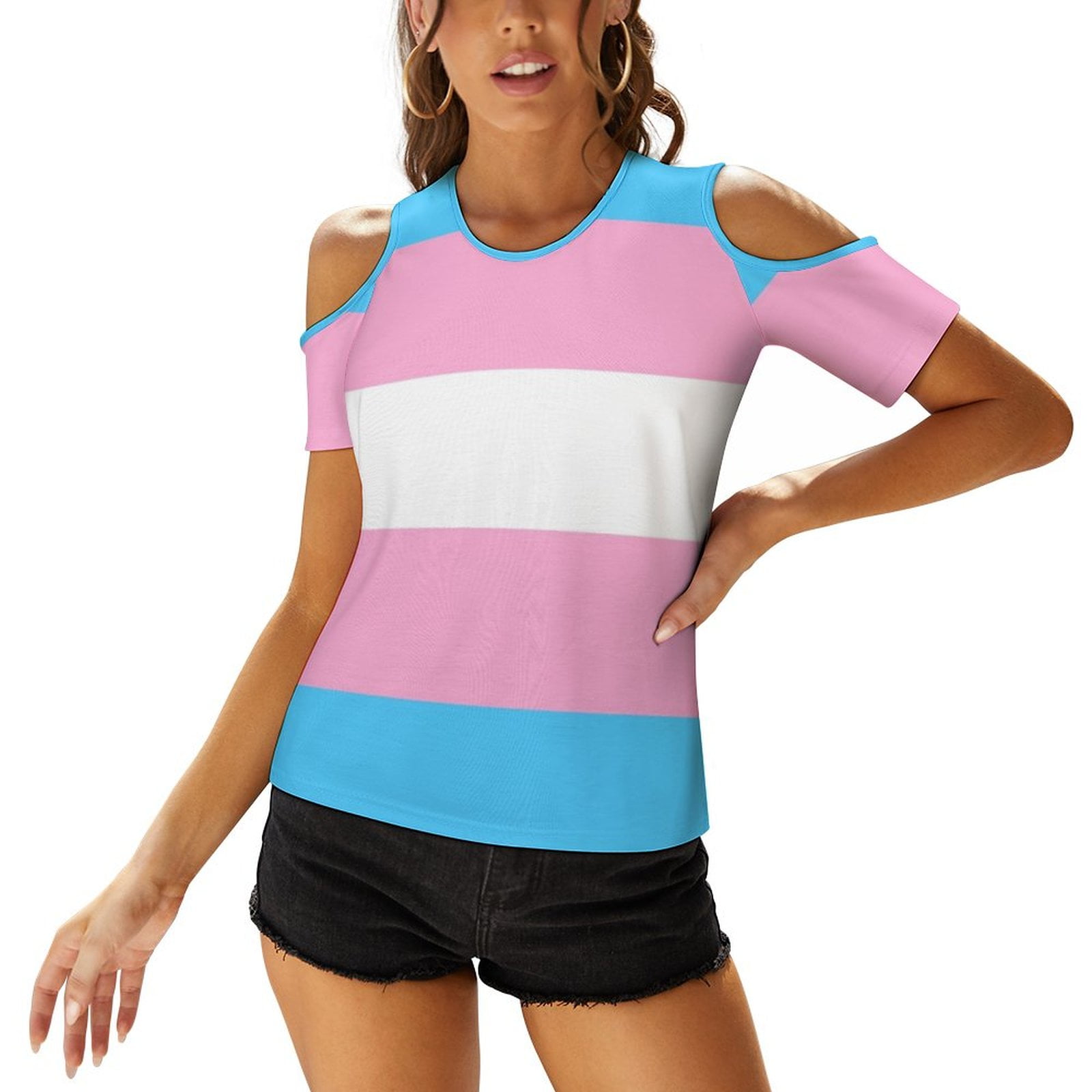 Trans New Fashion Zip Off Shoulder Top Short-Sleeve Women Shirt Pride ...