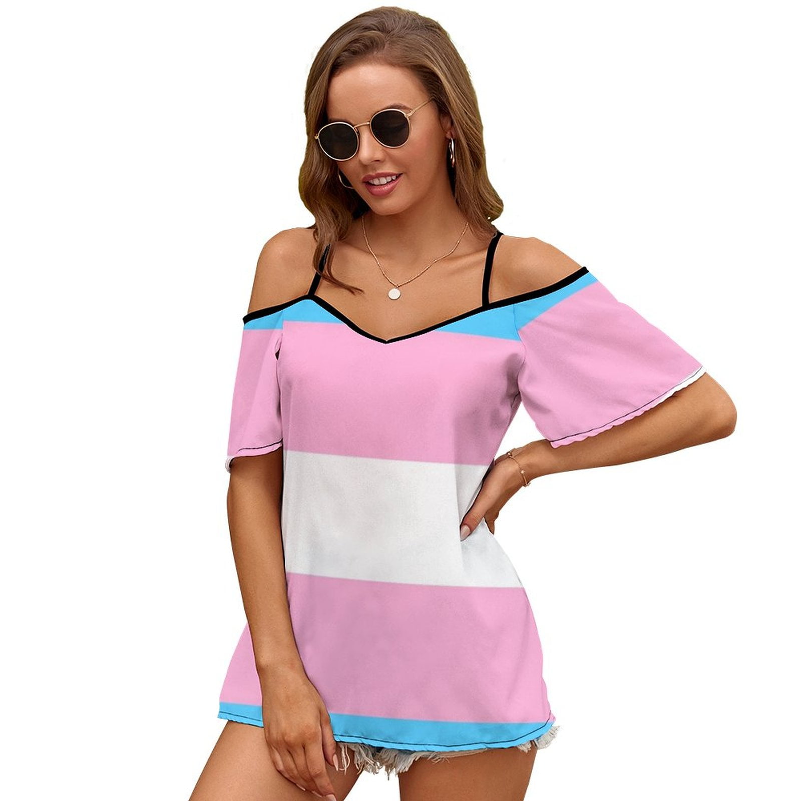 Trans New Fashion Zip Off Shoulder Top Short-Sleeve Women Shirt Pride ...
