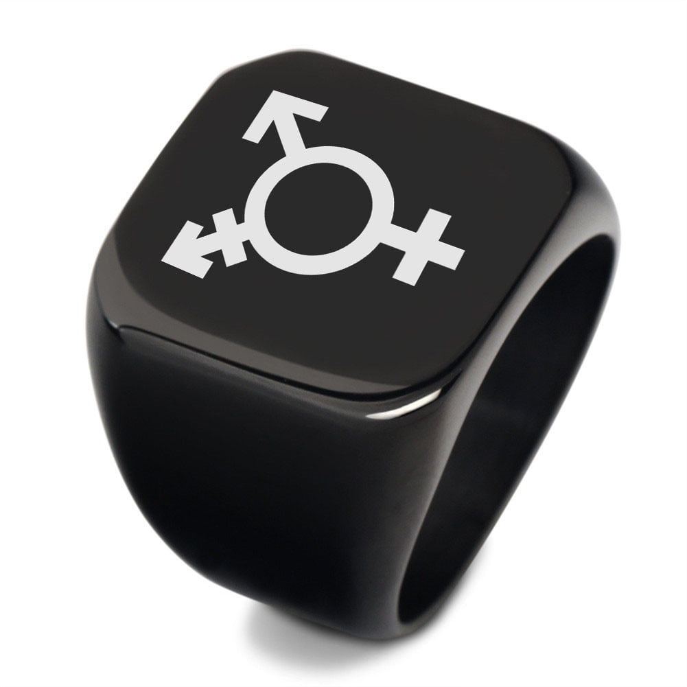 Trans Pride Jewelry Mens Stainless Steel Polished Transgender Symbol Signet Ring Male Female Gay ...