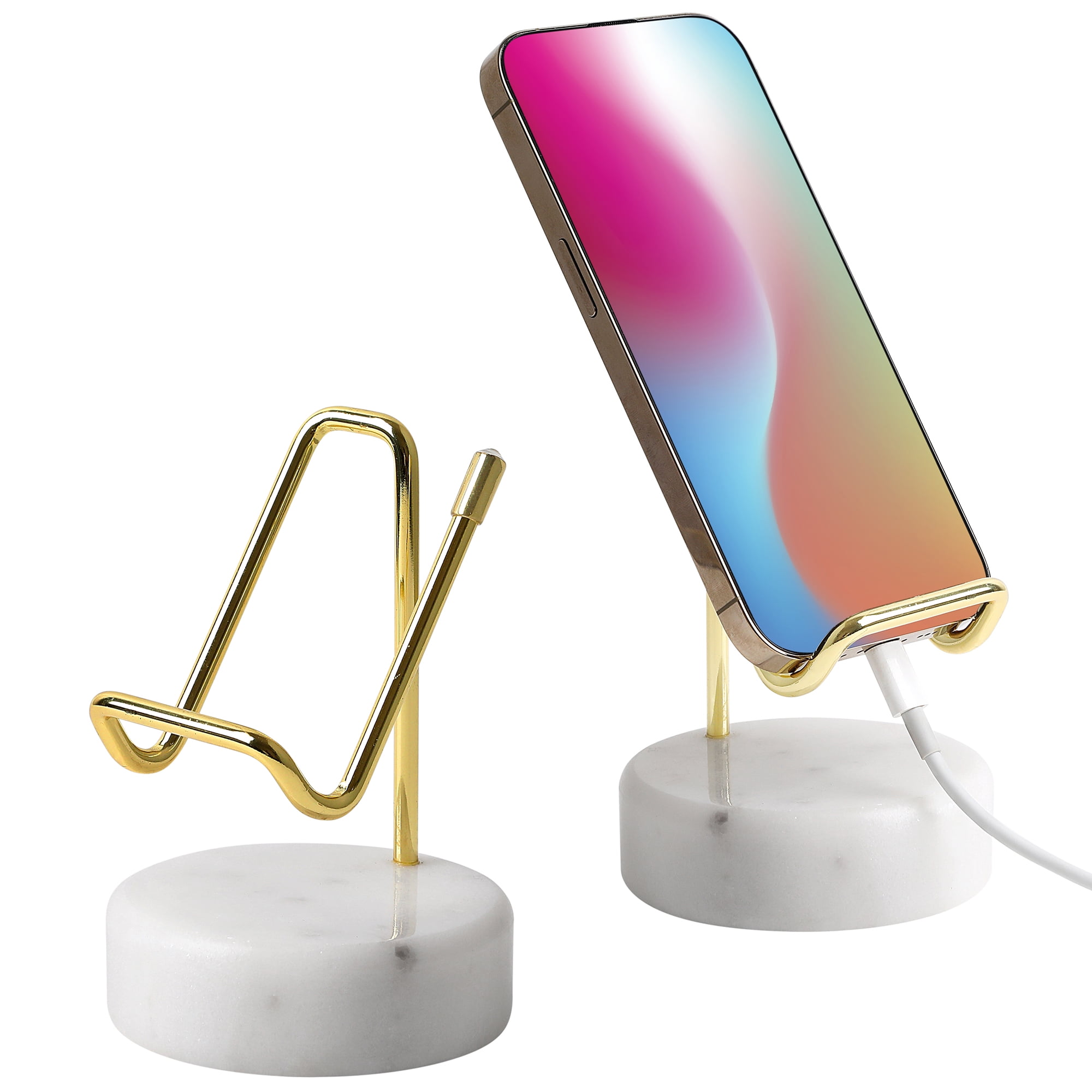 TransMarble Marble Phone Stand with Metal Holder, Charging Available ...