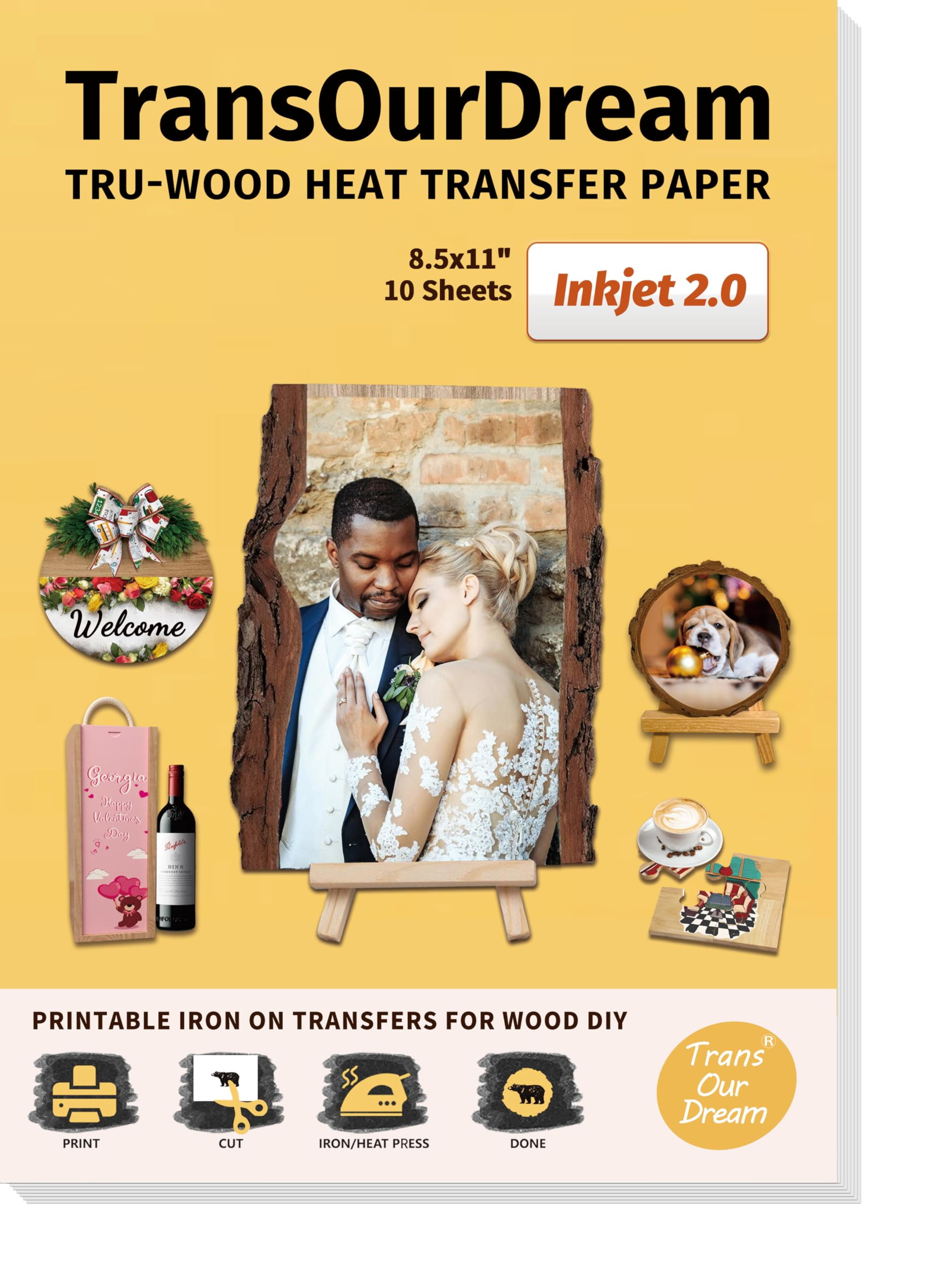 TransOurDream Heat Transfer Paper YPF5 for Wood (10 Sheets, 8.5x11 ...