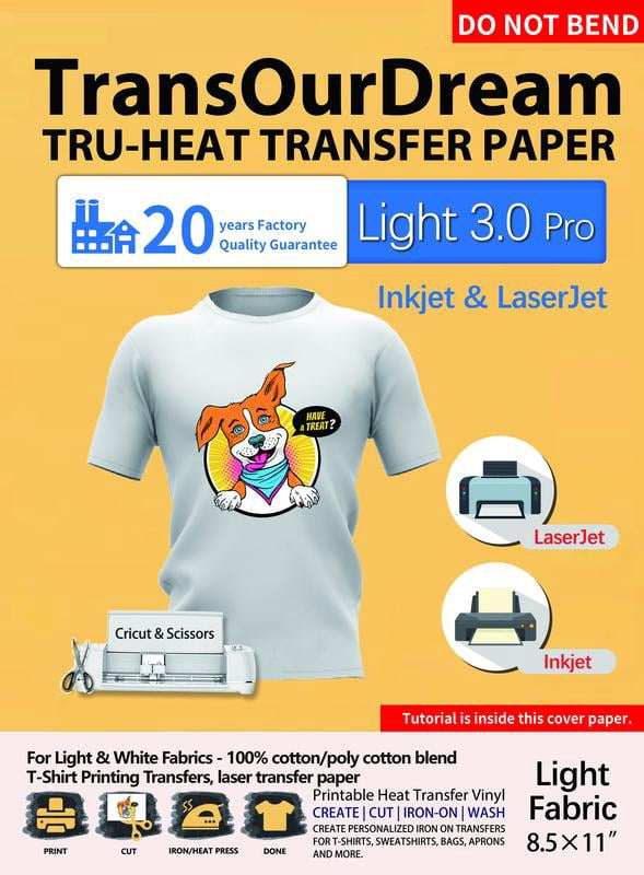 TransOurDream Heat Transfer Paper for Light Fabrics 8.5x11 Inches 15 ...
