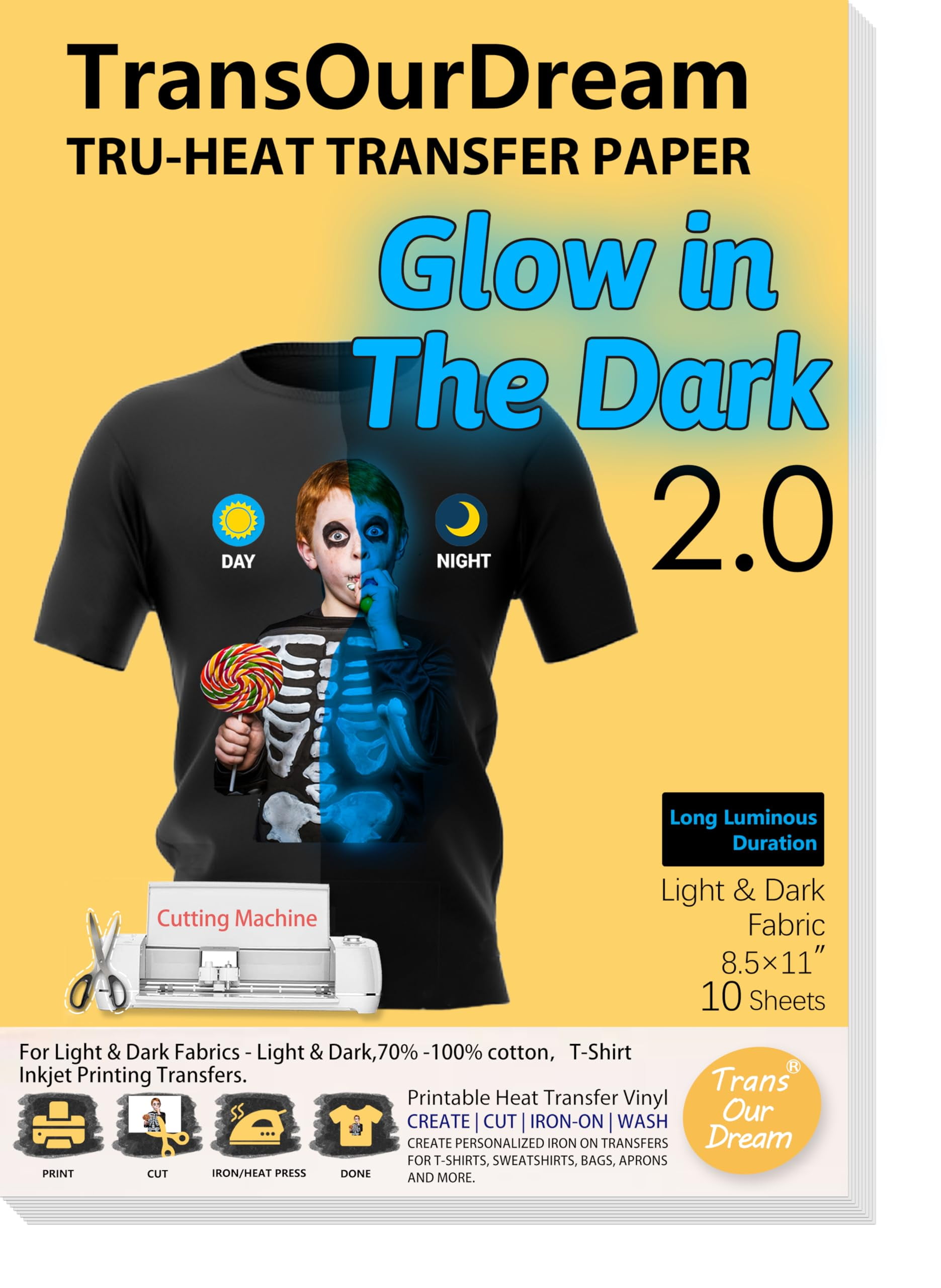 TransOurDream Luminous Iron on Heat Transfer Paper for T Shirts (10 ...